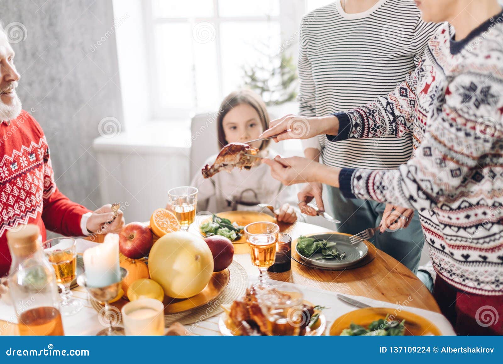 First Piece of Meat for the Head of Family Stock Photo - Image of ...