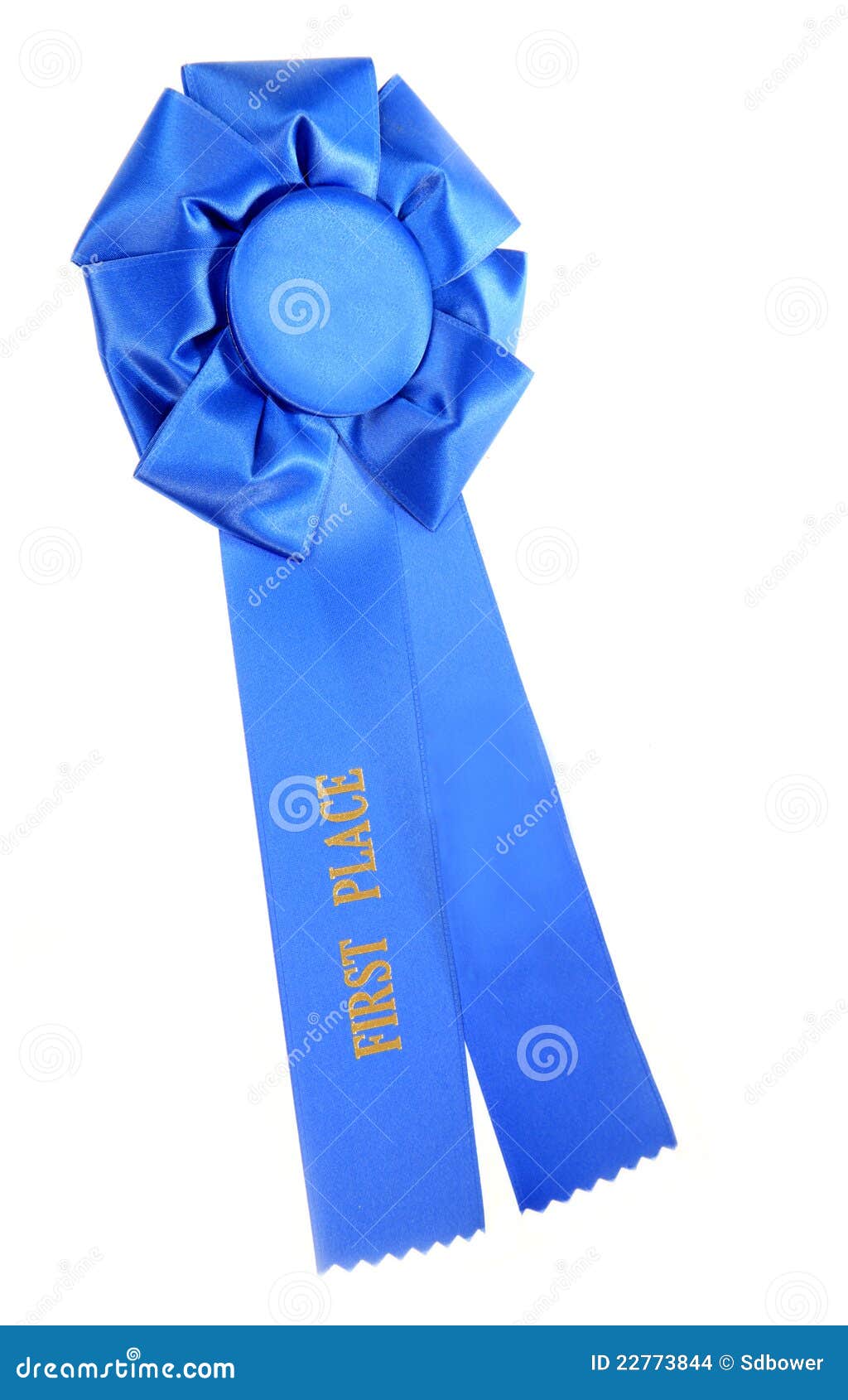 First Place Blue Ribbon Isolated Stock Photo - Image of champion ...