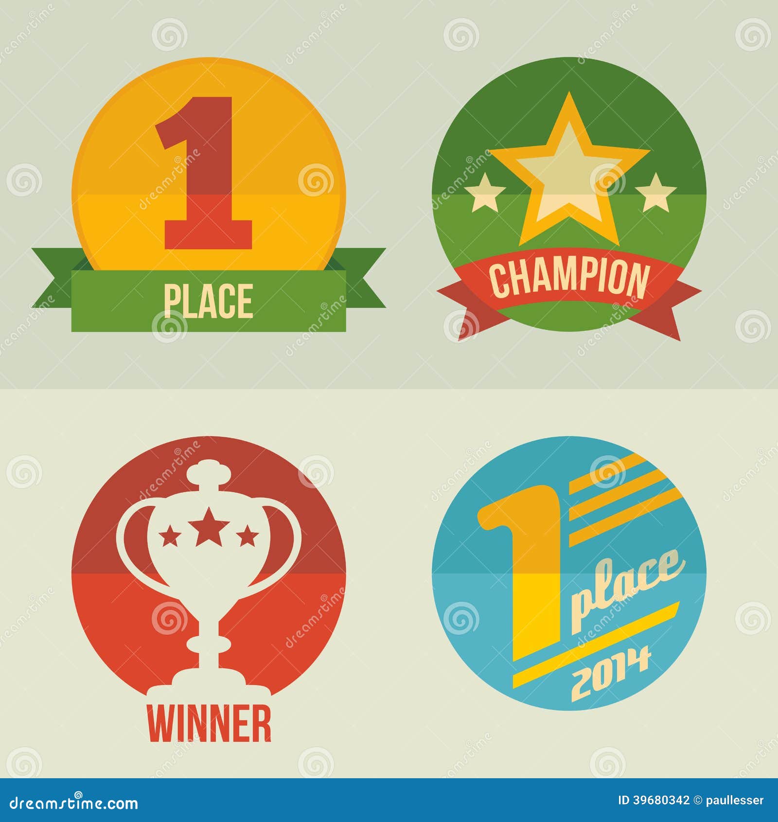 First Place Icon Set Flat Design Stock Vector - Illustration of honor ...