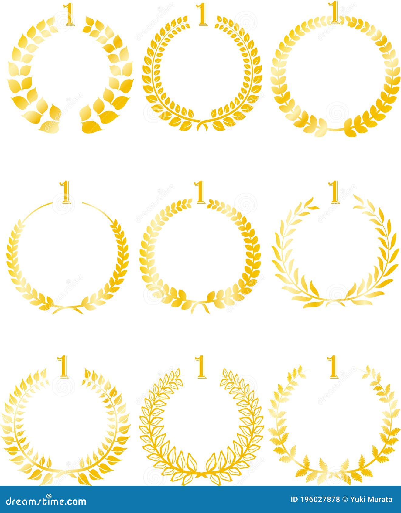 First Place Round Frame of Gold Laurel and Crown Set Stock Vector ...