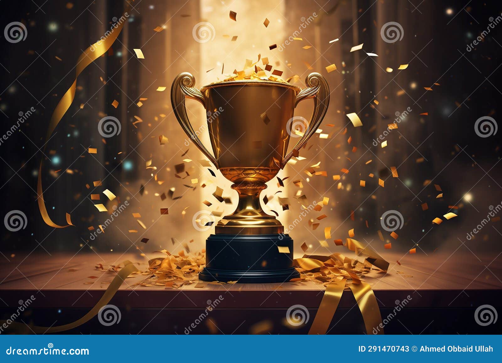 First Place Winners Trophy with Falling Confetti Stock Illustration ...