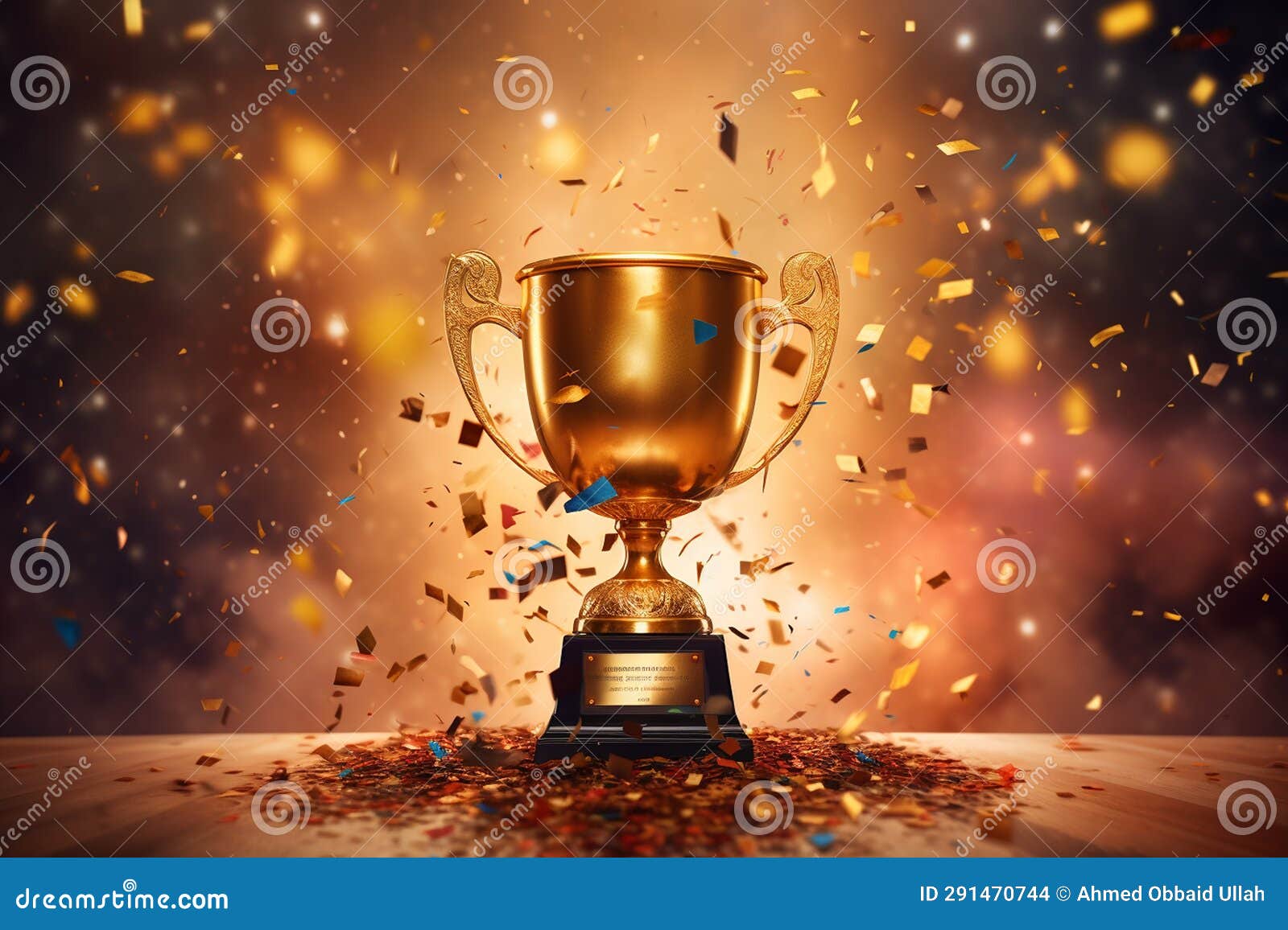 First Place Winners Trophy with Falling Confetti Stock Illustration ...