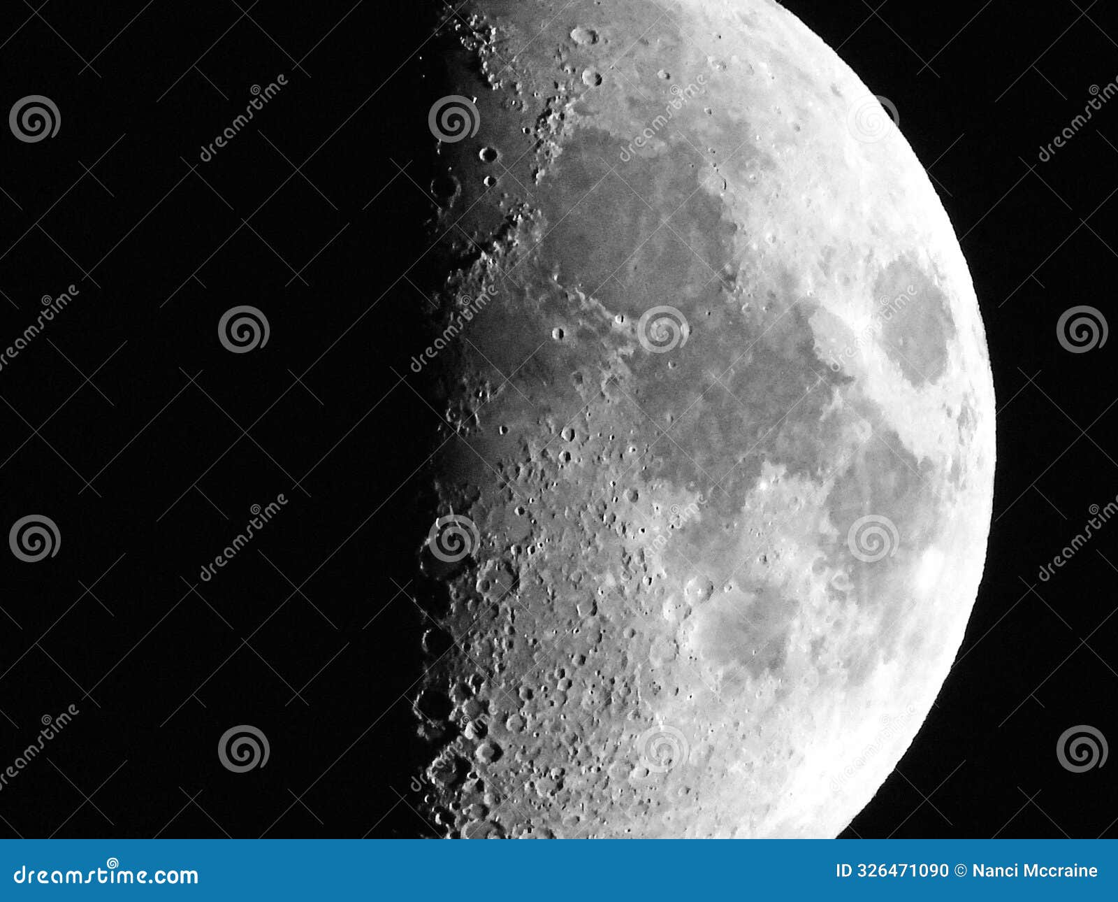 First Quarter Moon Detail in July Over FingerLakes Stock Photo - Image ...
