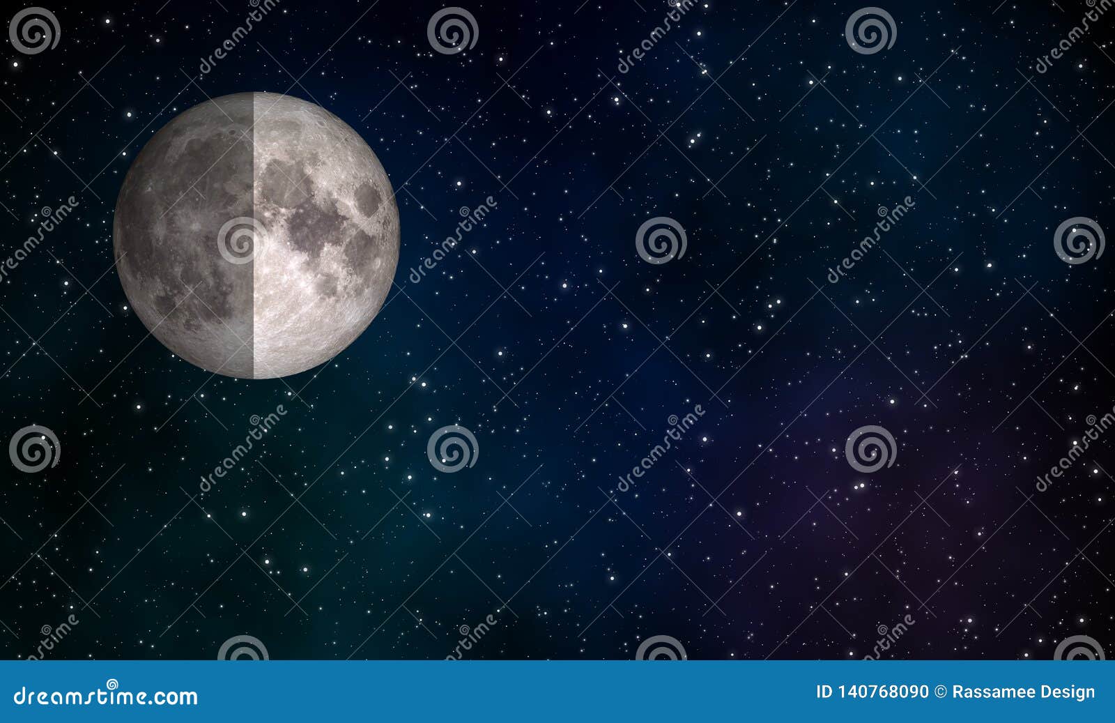 First Quarter Moon Illustration Design Background Royalty-Free Cartoon ...
