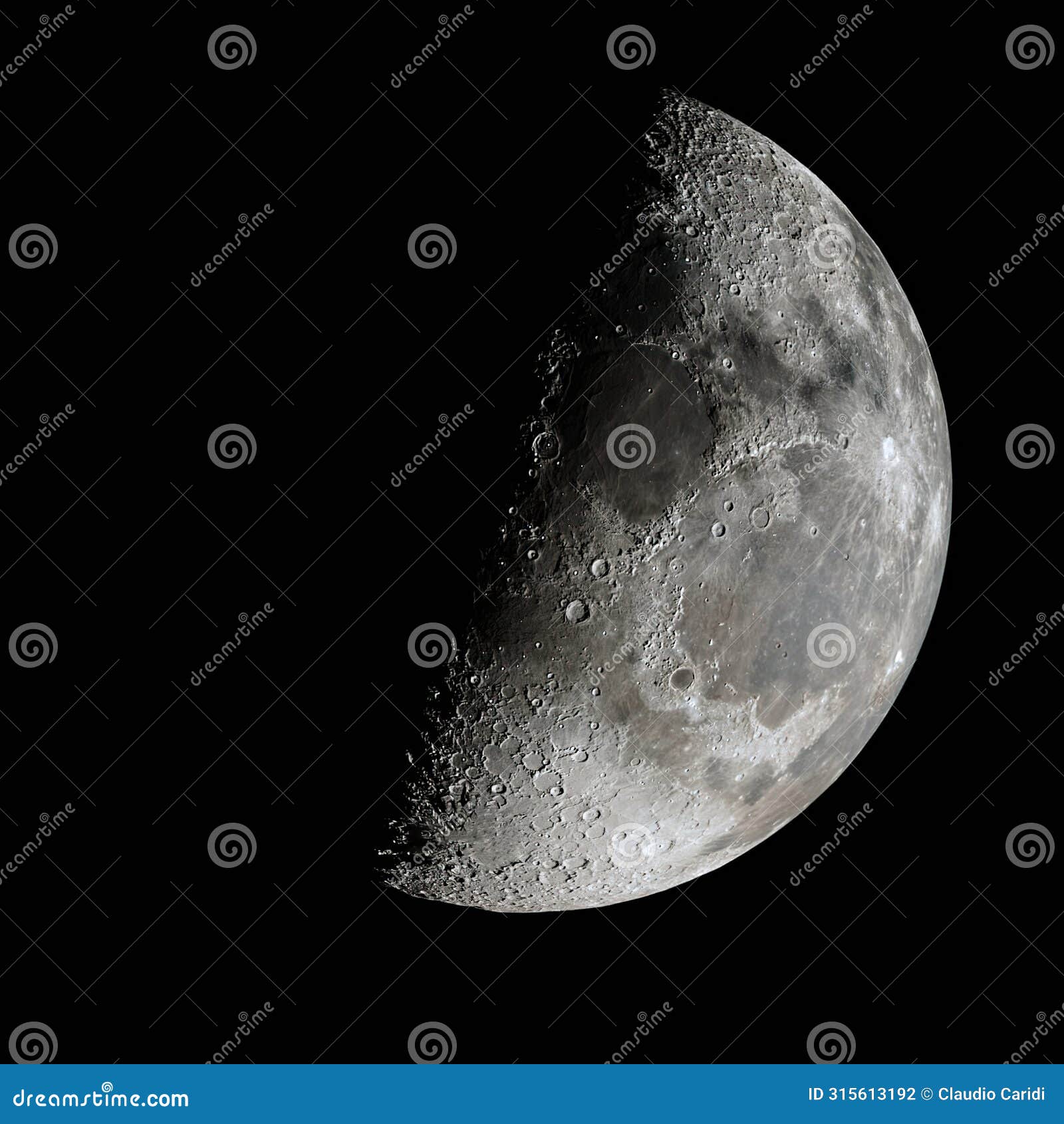 First Quarter of the Moon. Phases of the Moon Stock Photo - Image of ...