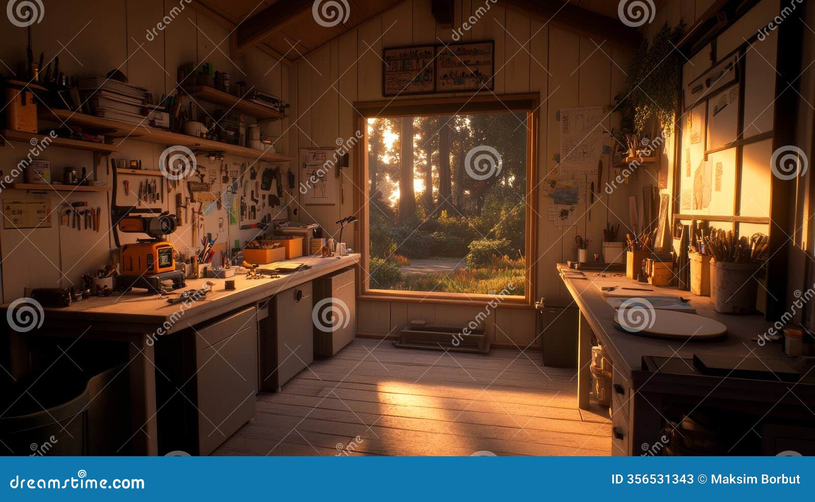 The First Rays of the Sun Brighten a Disorganized Workshop, Featuring a ...