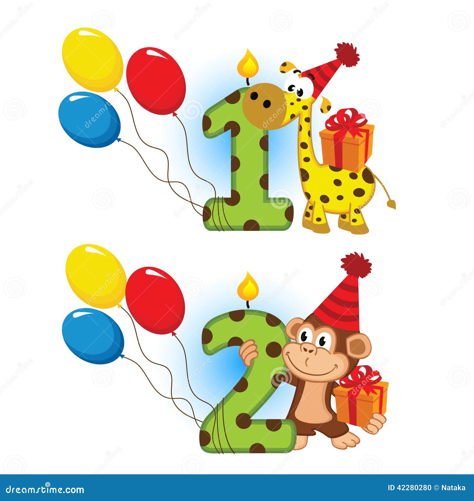 First Second Birthday with Animal Stock Illustration - Illustration of ...