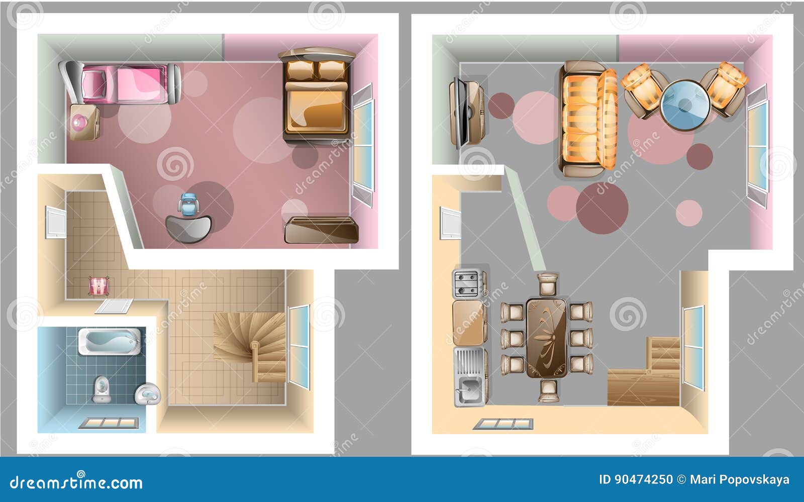 First and Second Floor Interior Top View Stock Vector - Illustration of ...