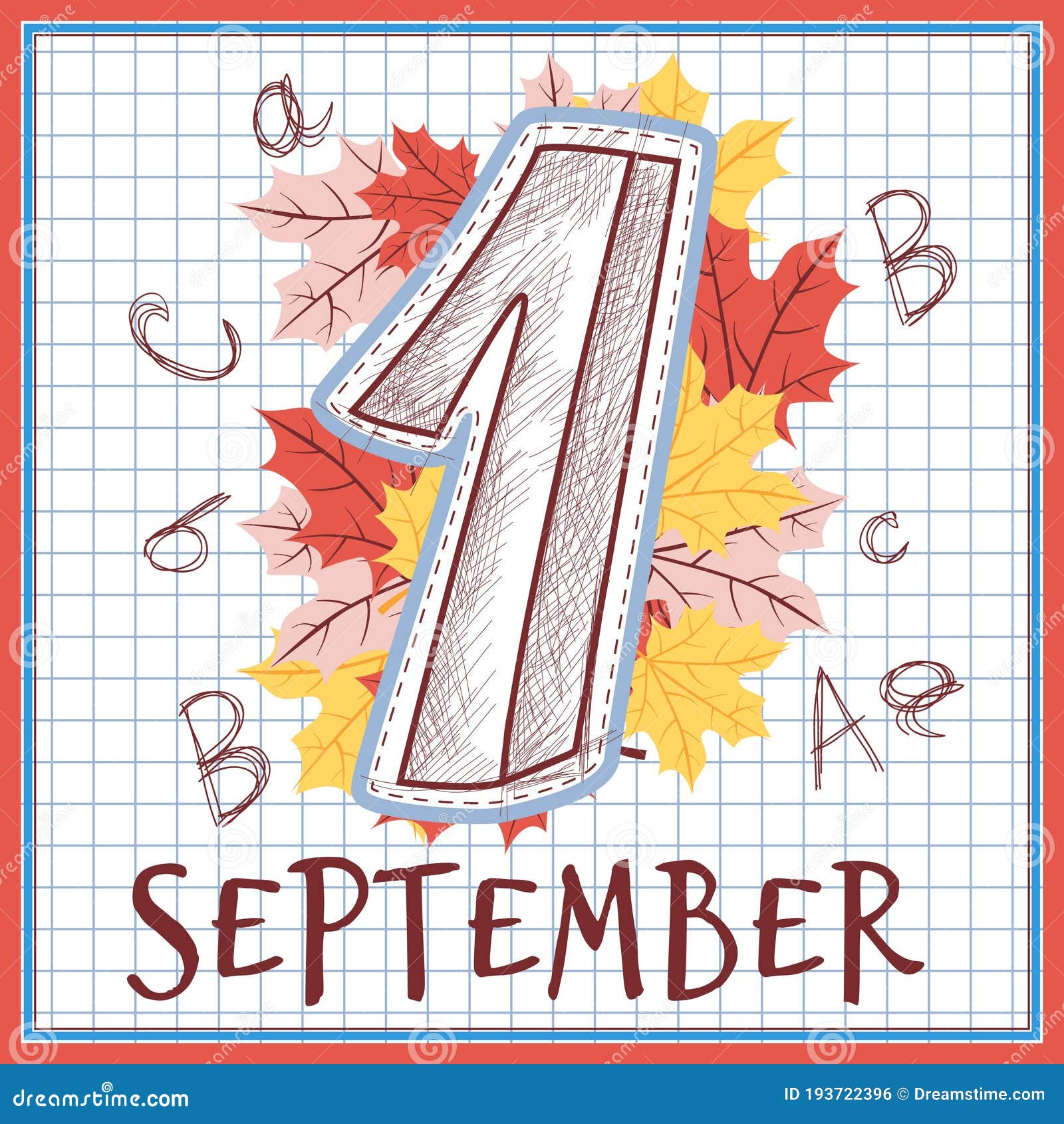 First of September. Number One in the Style of a Hand Drawing with ...