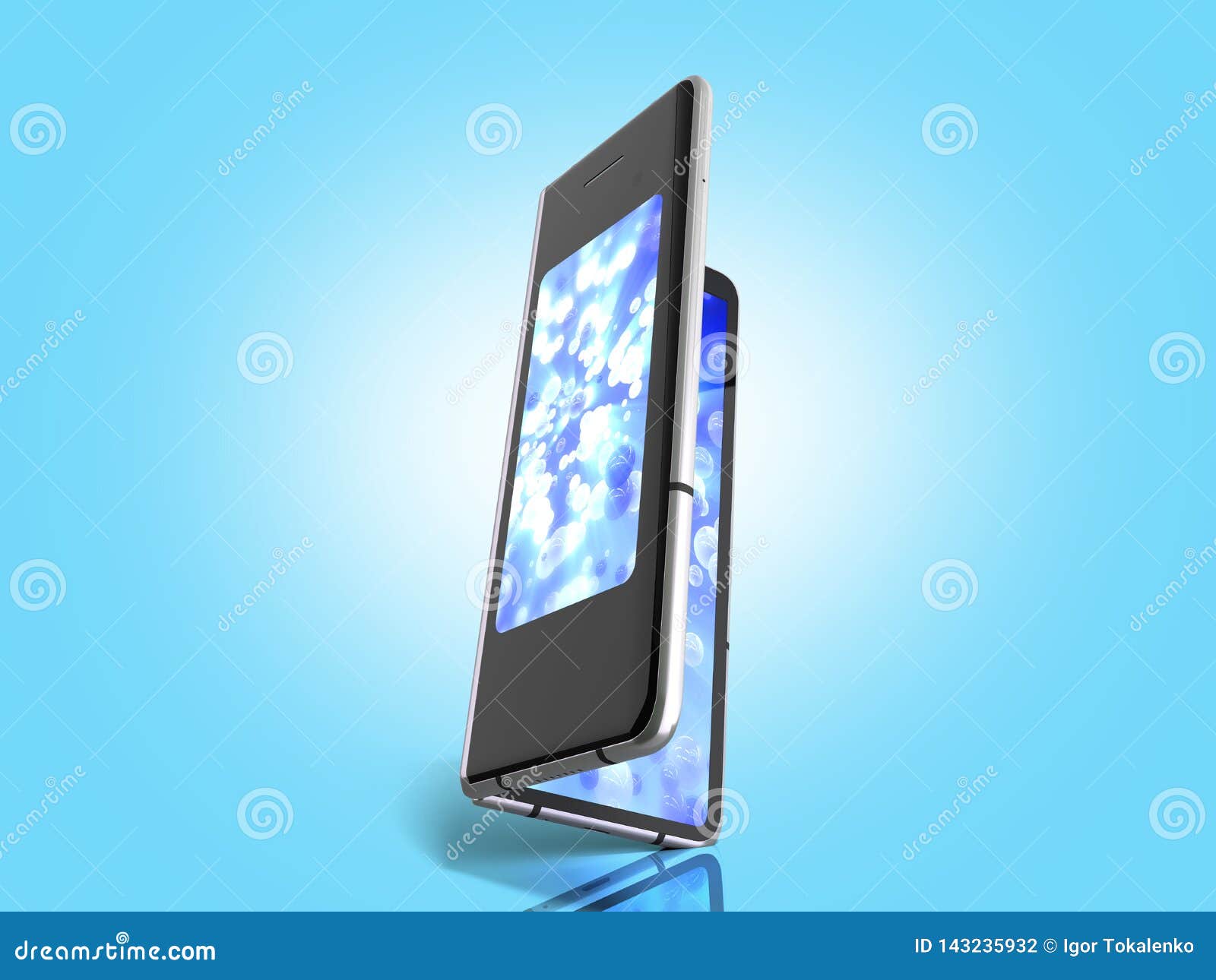 First Serial Foldable Phone 3d Render on Blue Background Stock ...