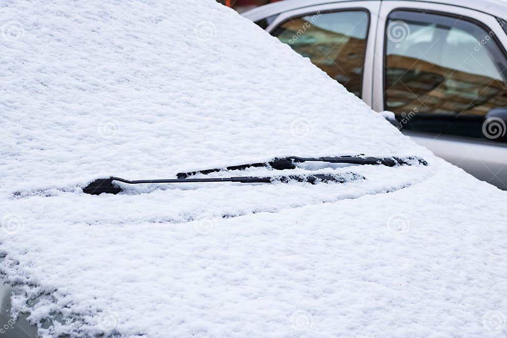 The First Snow on a Car Windshield Stock Image - Image of climate ...
