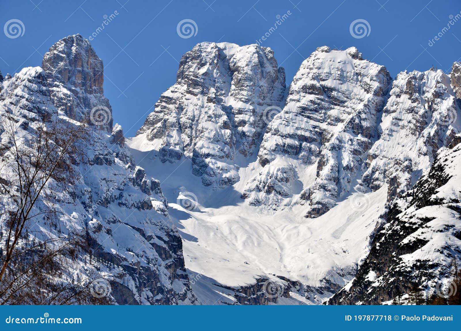 Snowy peaks stock photo. Image of sunny, blue, scenic - 197877718