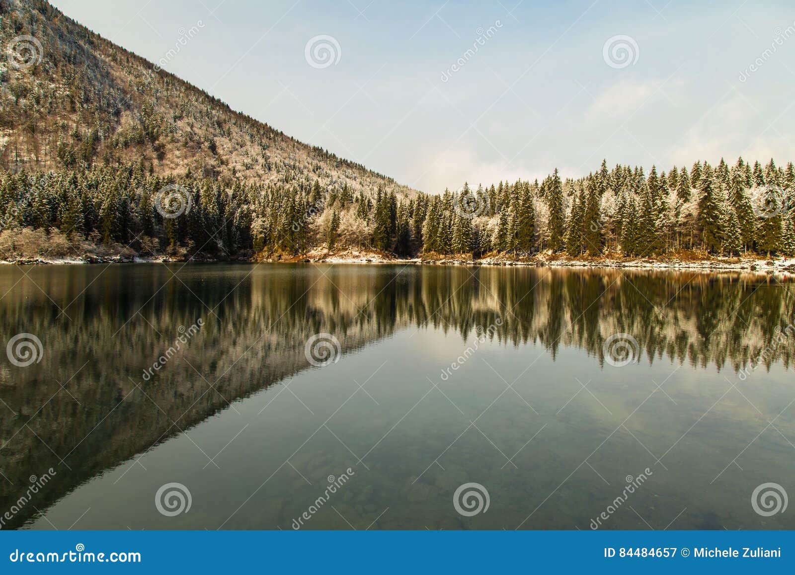 First Snow at the Mountain Lake Stock Image - Image of nature, peaks ...
