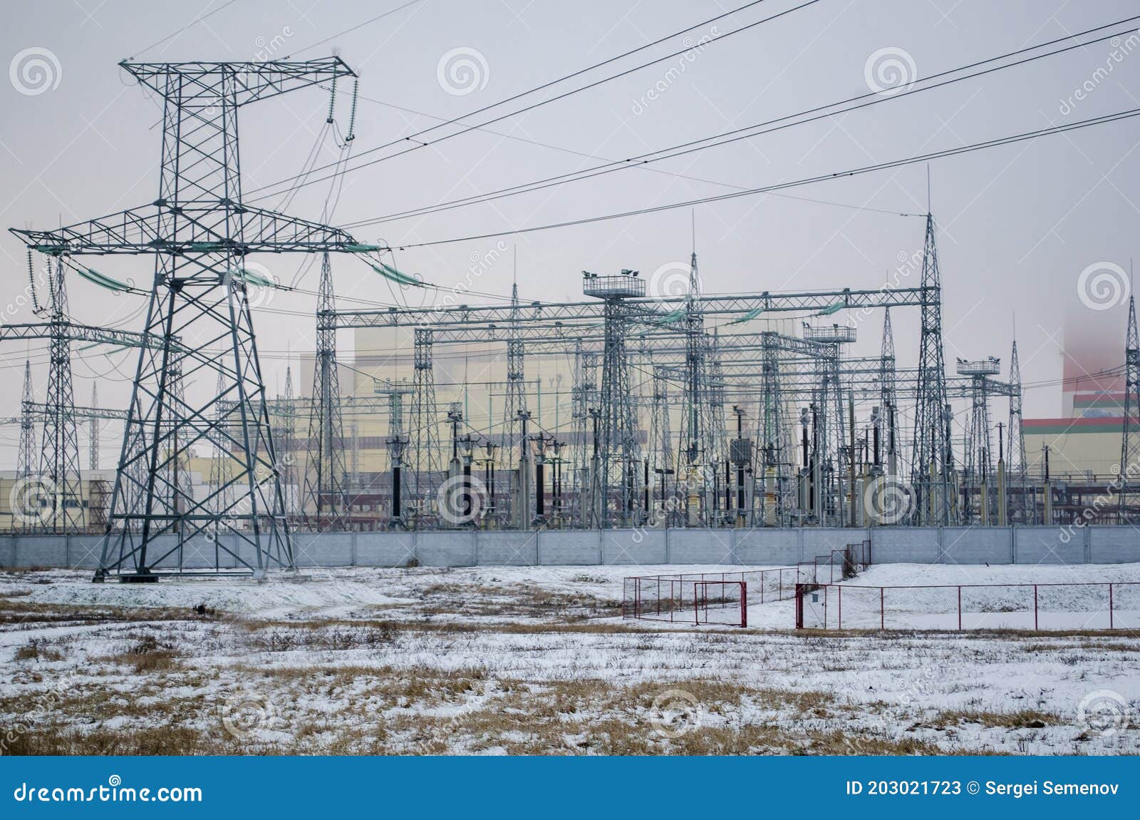 The First Snow at the Power Plant Stock Image - Image of electricity ...