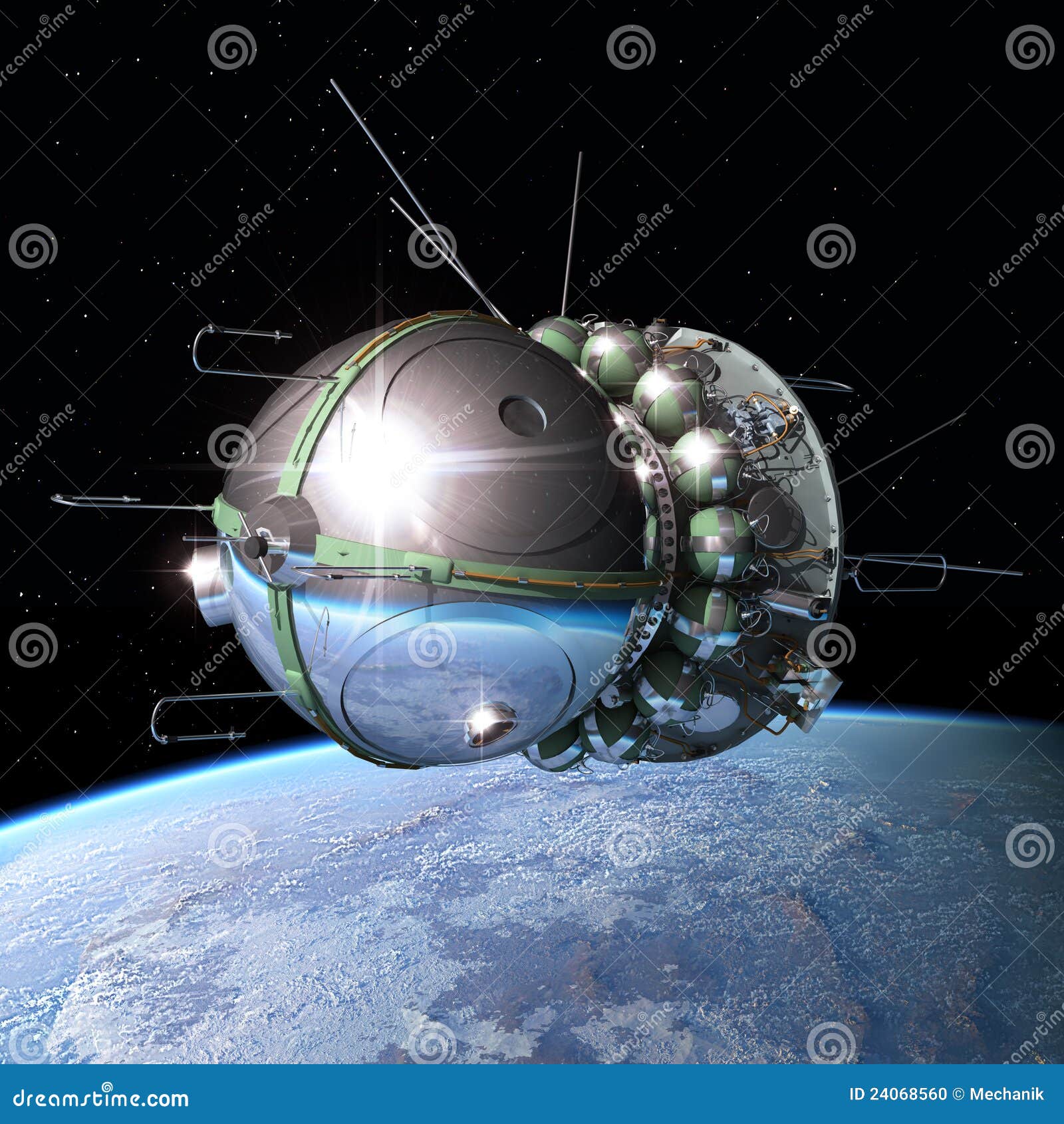 The First Spaceship at the Orbit Stock Illustration - Illustration of ...