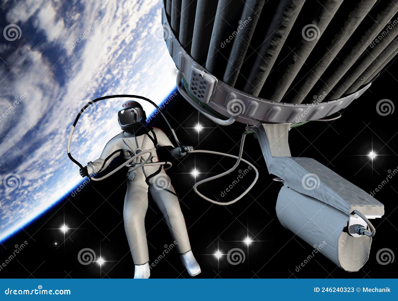 First Spacewalk. 3D Illustration. Stock Illustration - Illustration of ...