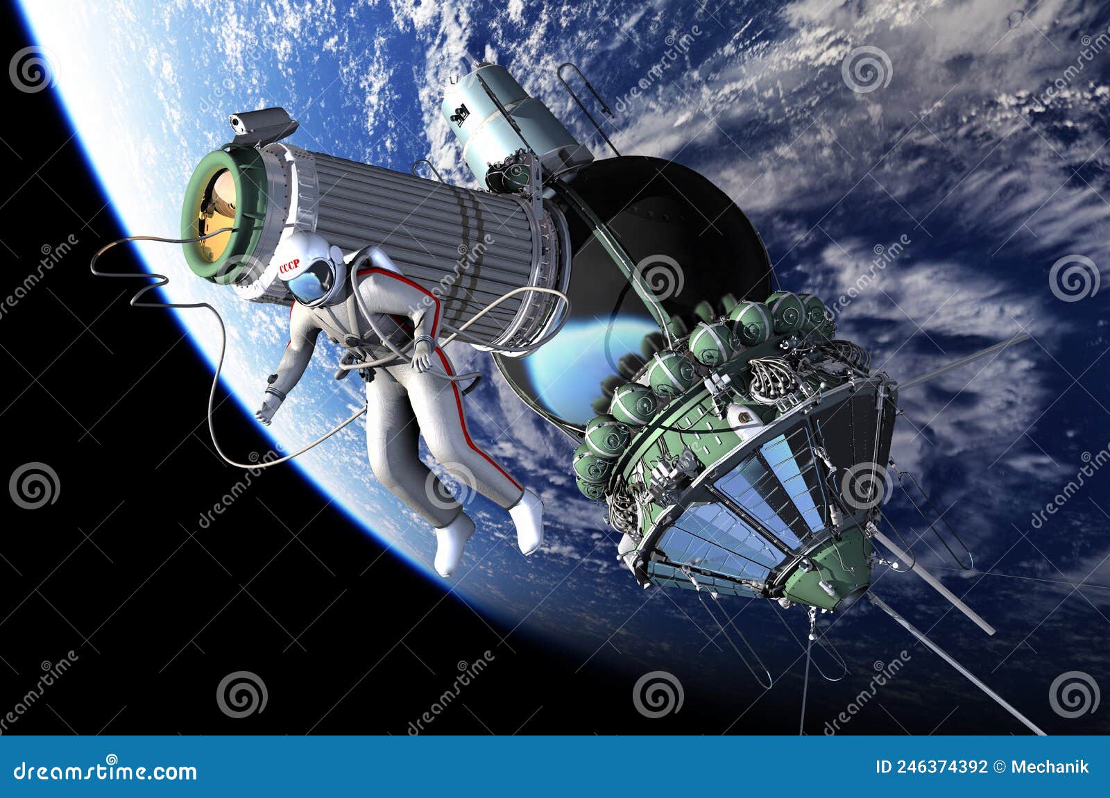 First Spacewalk. 3D Illustration. Stock Illustration - Illustration of ...