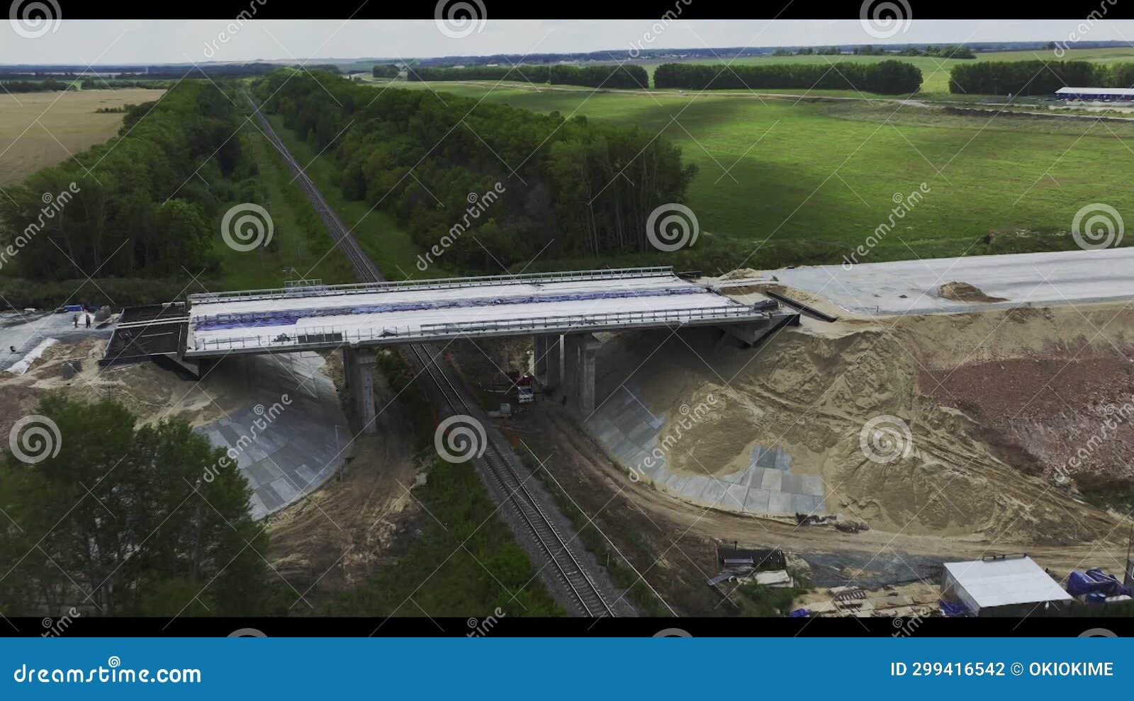 First Stage of Bridge Structure Installed Over Railroad Tracks Stock ...