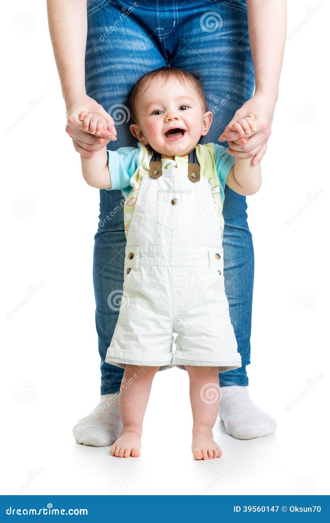 First Steps of Baby Boy with Mother Support Stock Image - Image of ...