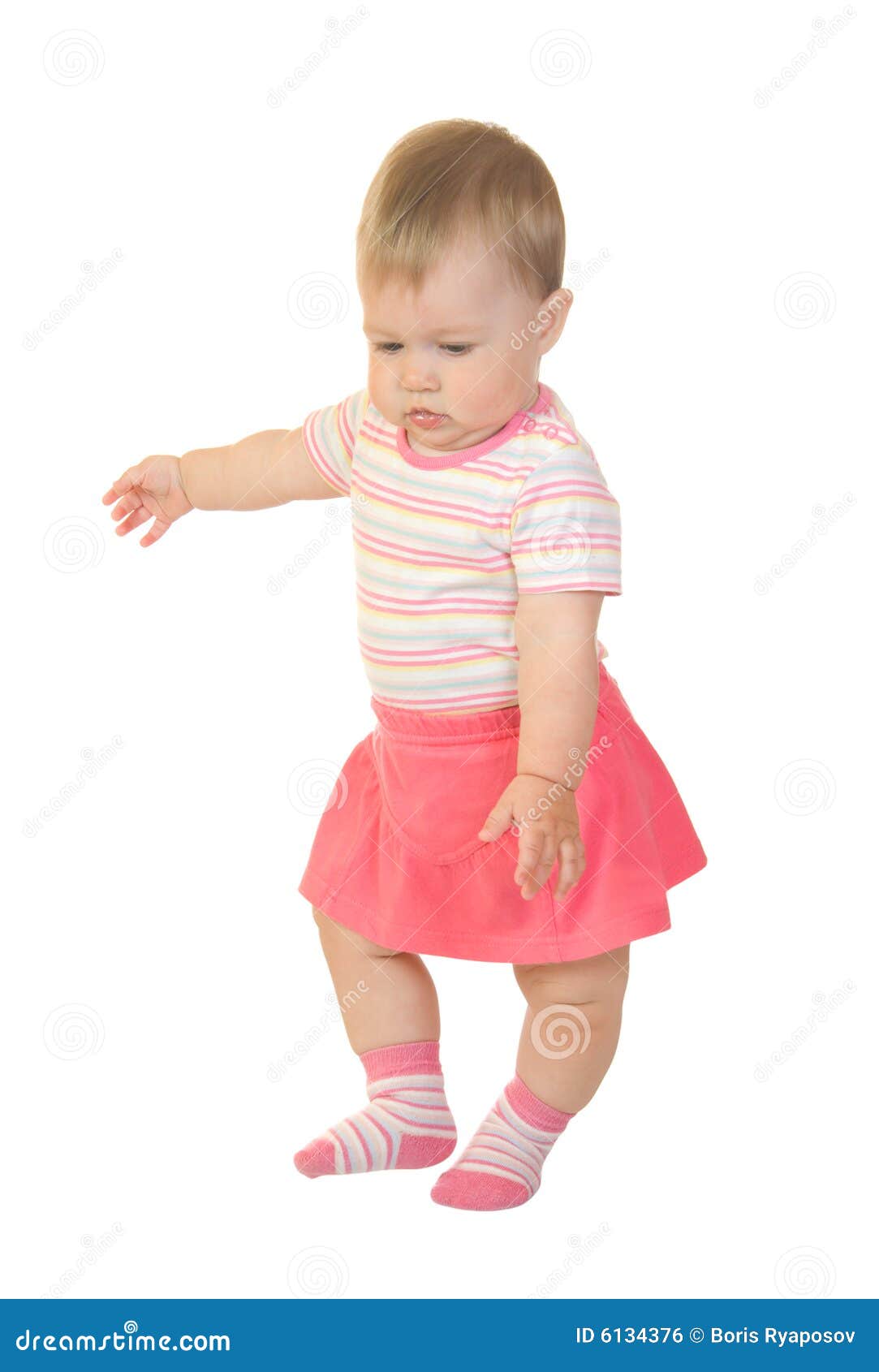 First Steps of Small Baby in Red Dress #3 Stock Photo - Image of ...