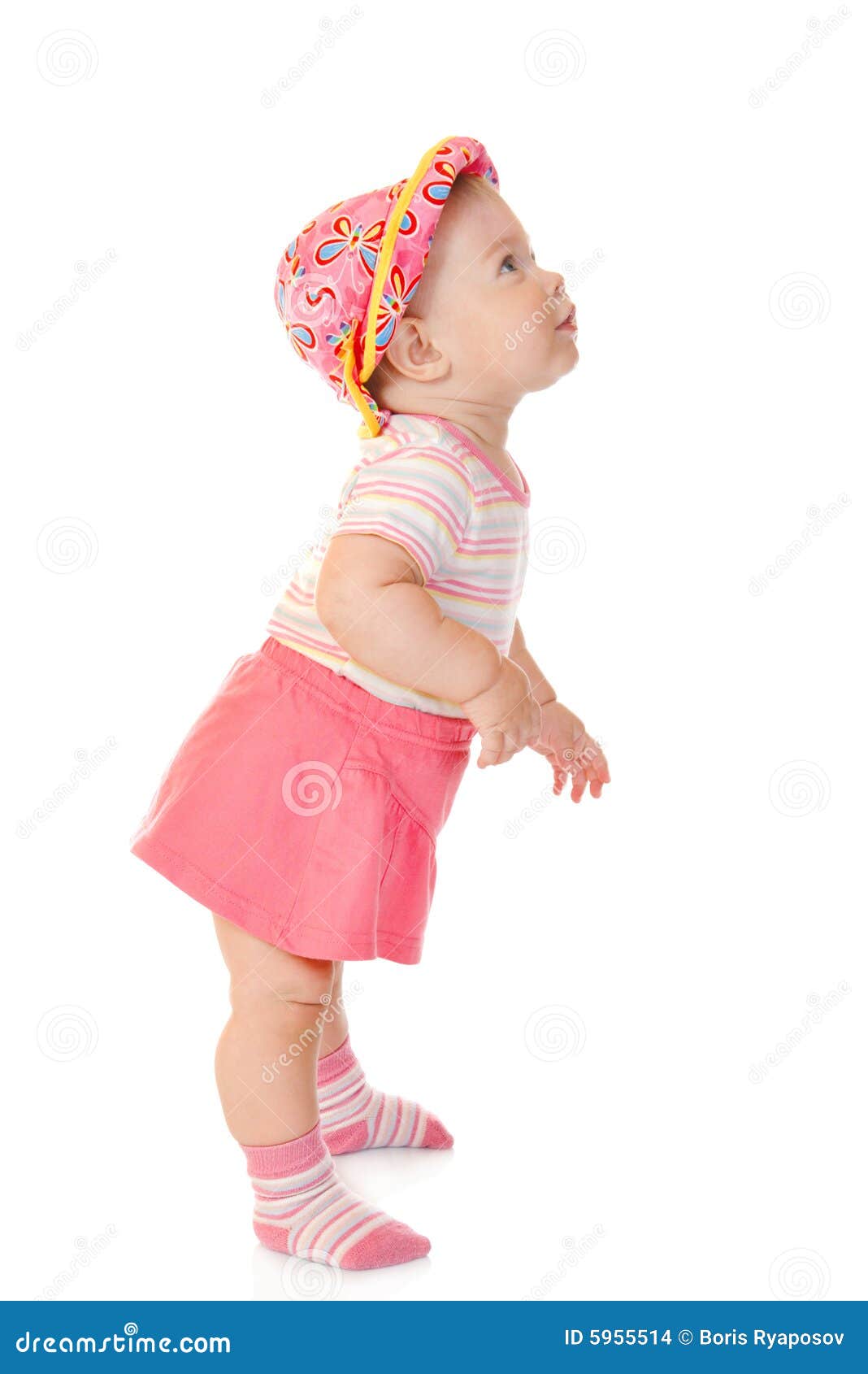 First Steps of Small Baby in Red Dress Stock Photo - Image of family ...
