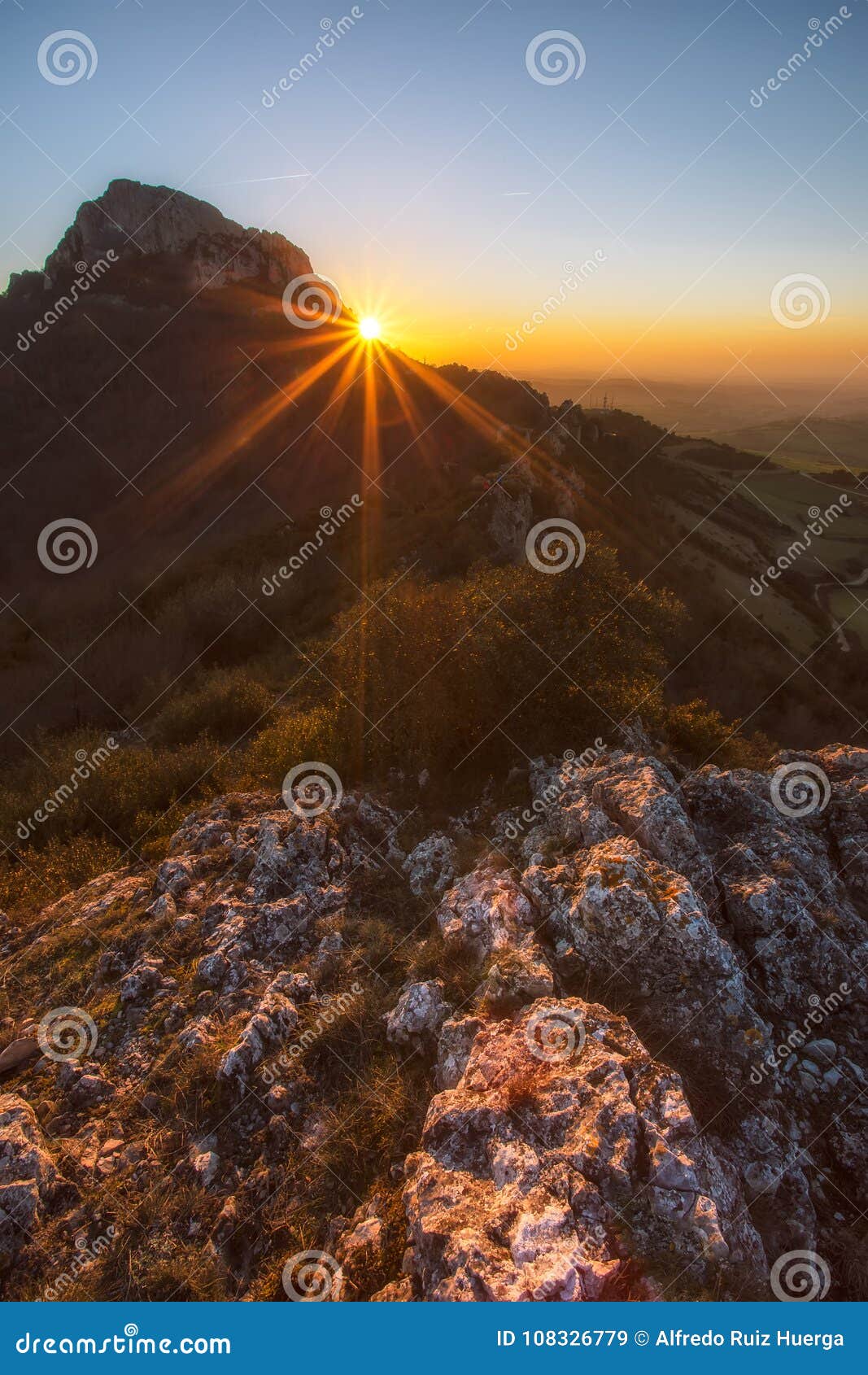 First Sun Rays on the Mountain Stock Image - Image of blue, beauty ...