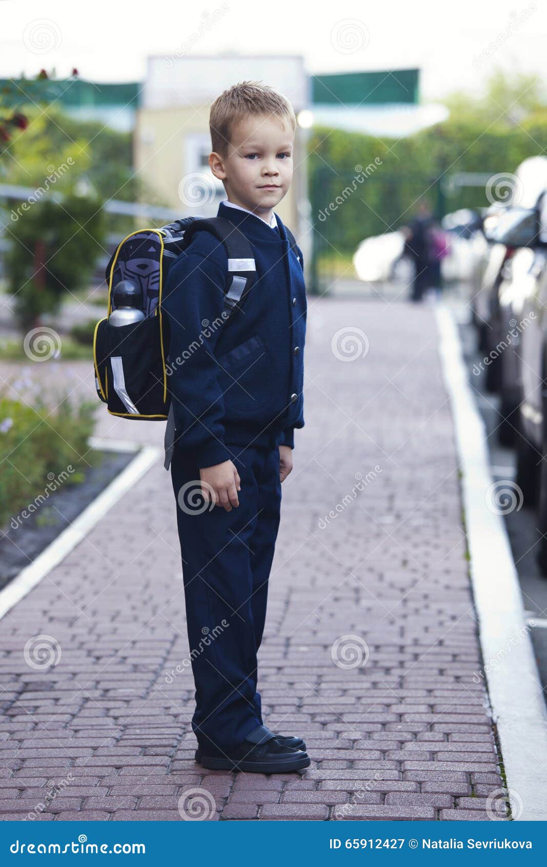 First time goes to school stock image. Image of holding - 65912427