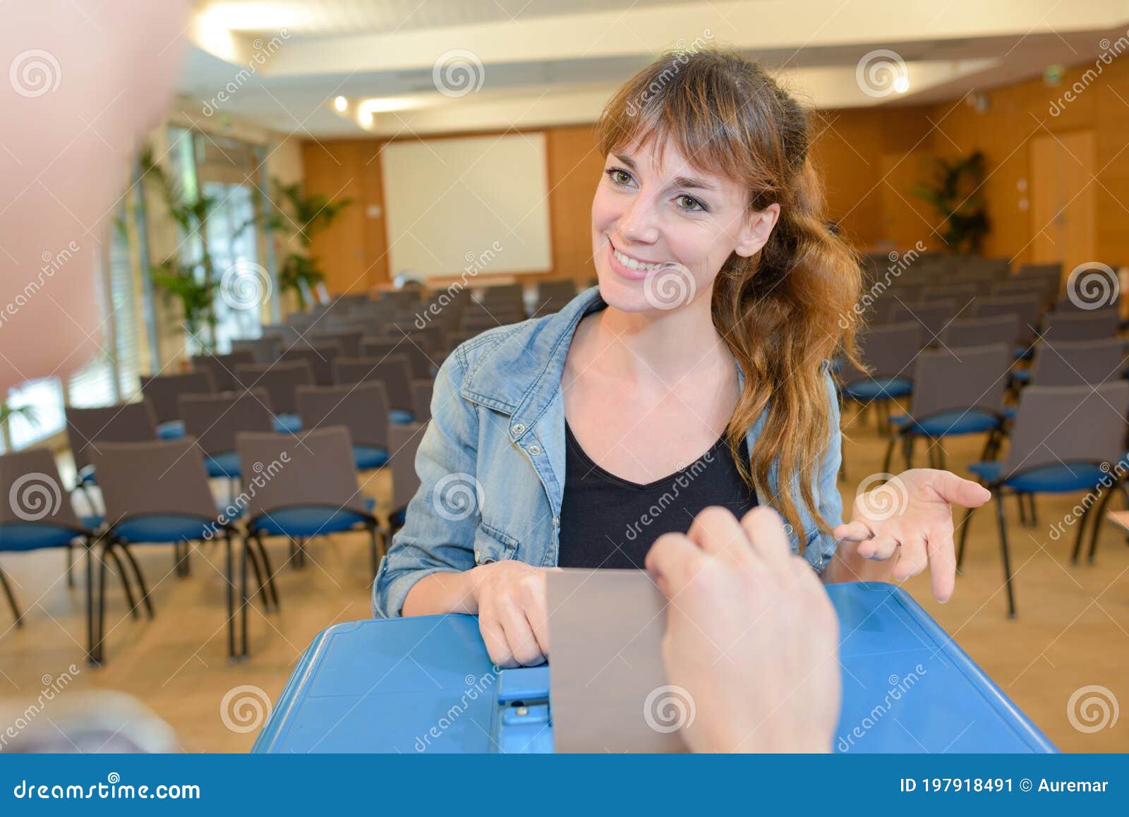 She first to arrive stock image. Image of factor, registration - 197918491