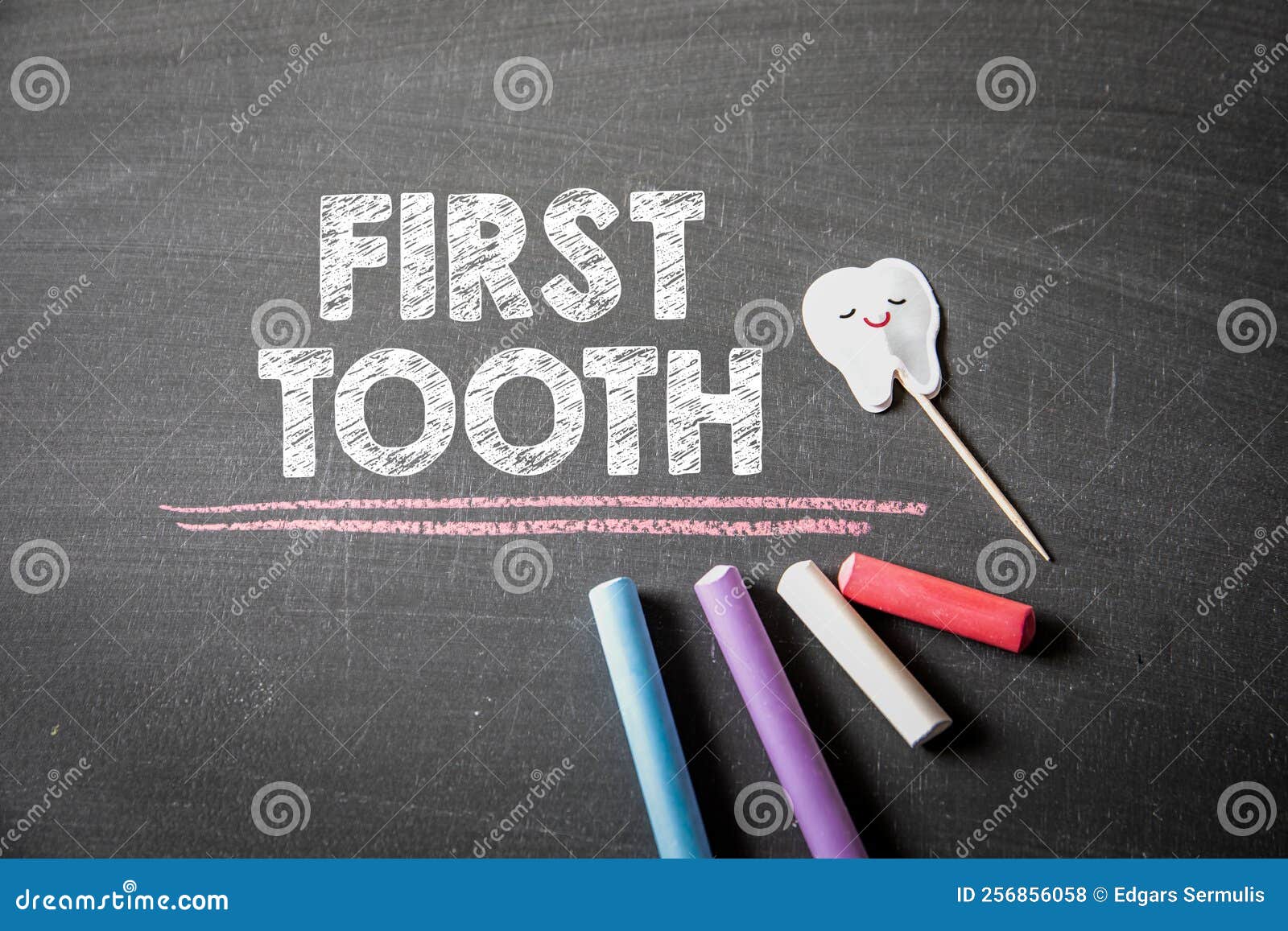 First Tooth. Text and Colored Chalk on a Dark Board Stock Photo - Image ...