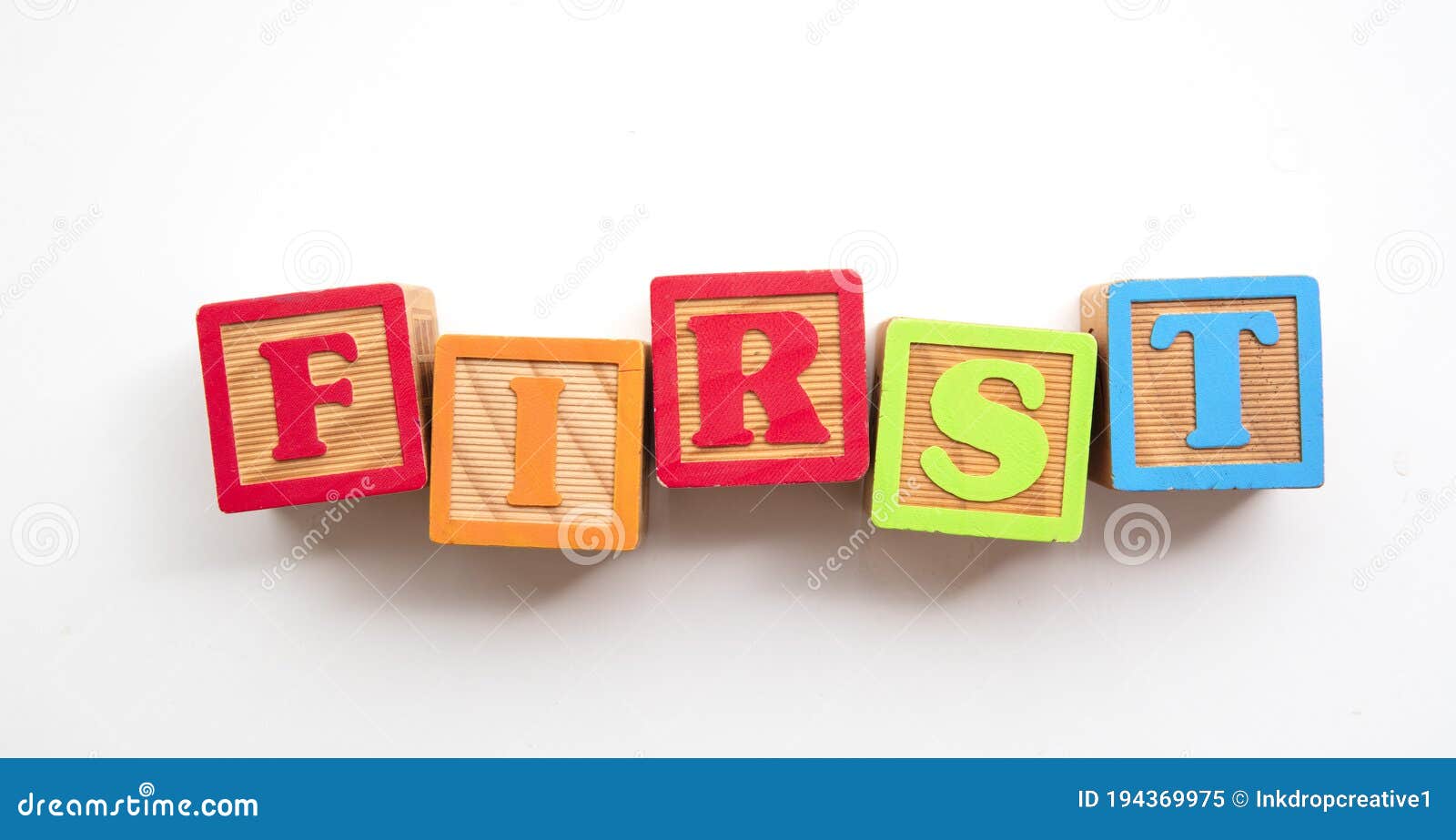 First Word Made from Colourful Wooden Baby Development Blocks Stock ...