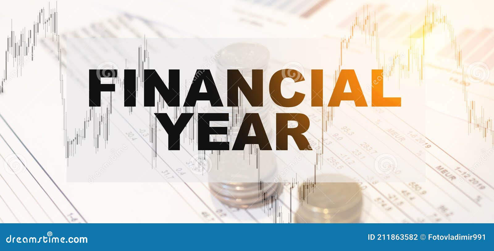 Fiscal Year Framed on Financial Blurred Background with Graph Stock ...