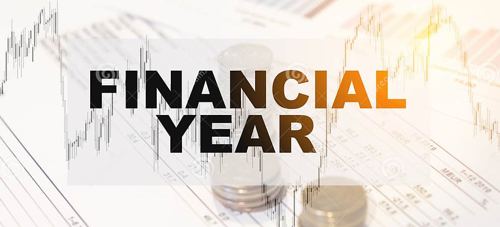 Fiscal Year Framed on Financial Blurred Background with Graph Stock ...