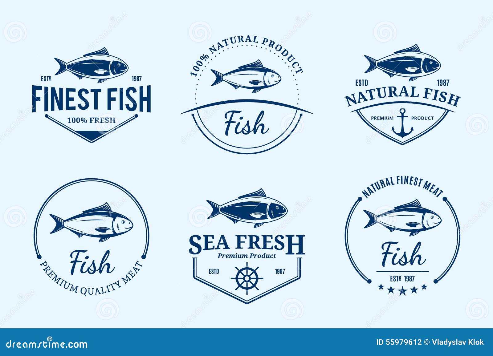 Fisch-Logos, Aufkleber Und Gestaltungselemente Vektor Abbildung ...