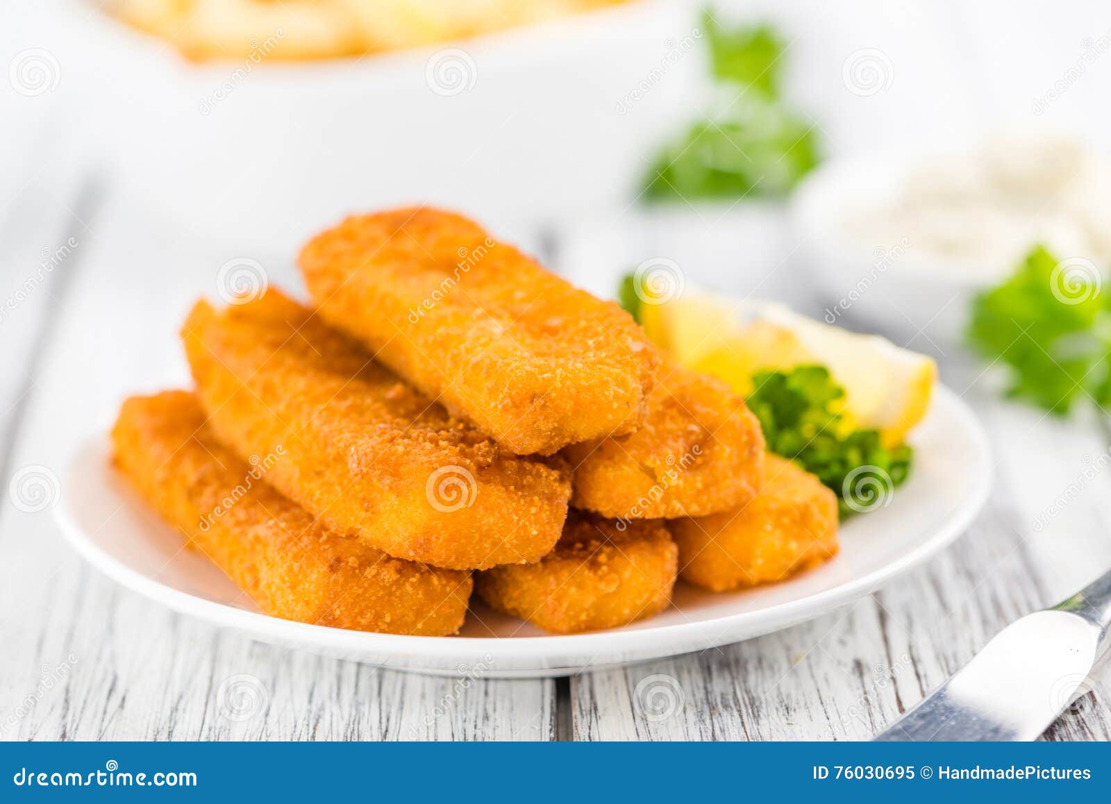 Fisch Sticks (close-up Shot) on an Old Wooden Table Stock Image - Image ...