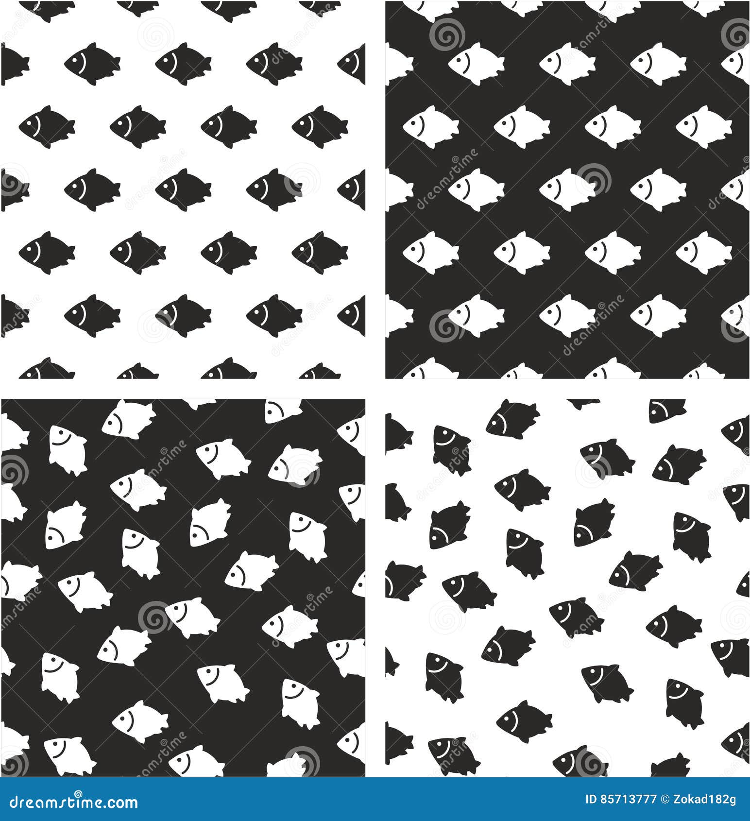 Fish Aligned & Random Seamless Pattern Set Stock Vector - Illustration ...