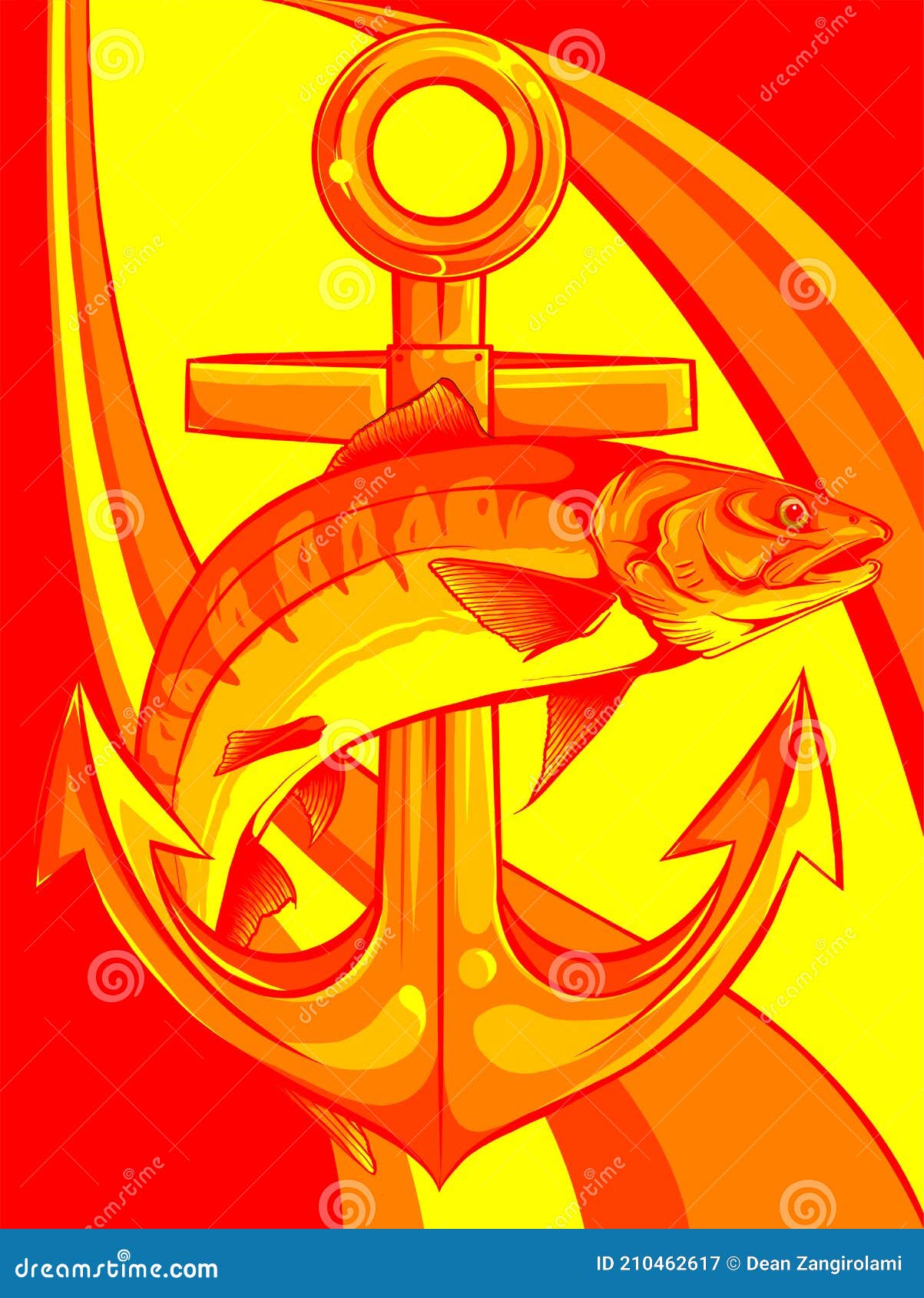 Fish Anchor Vector Illustration Line Art Quality Stock Vector ...
