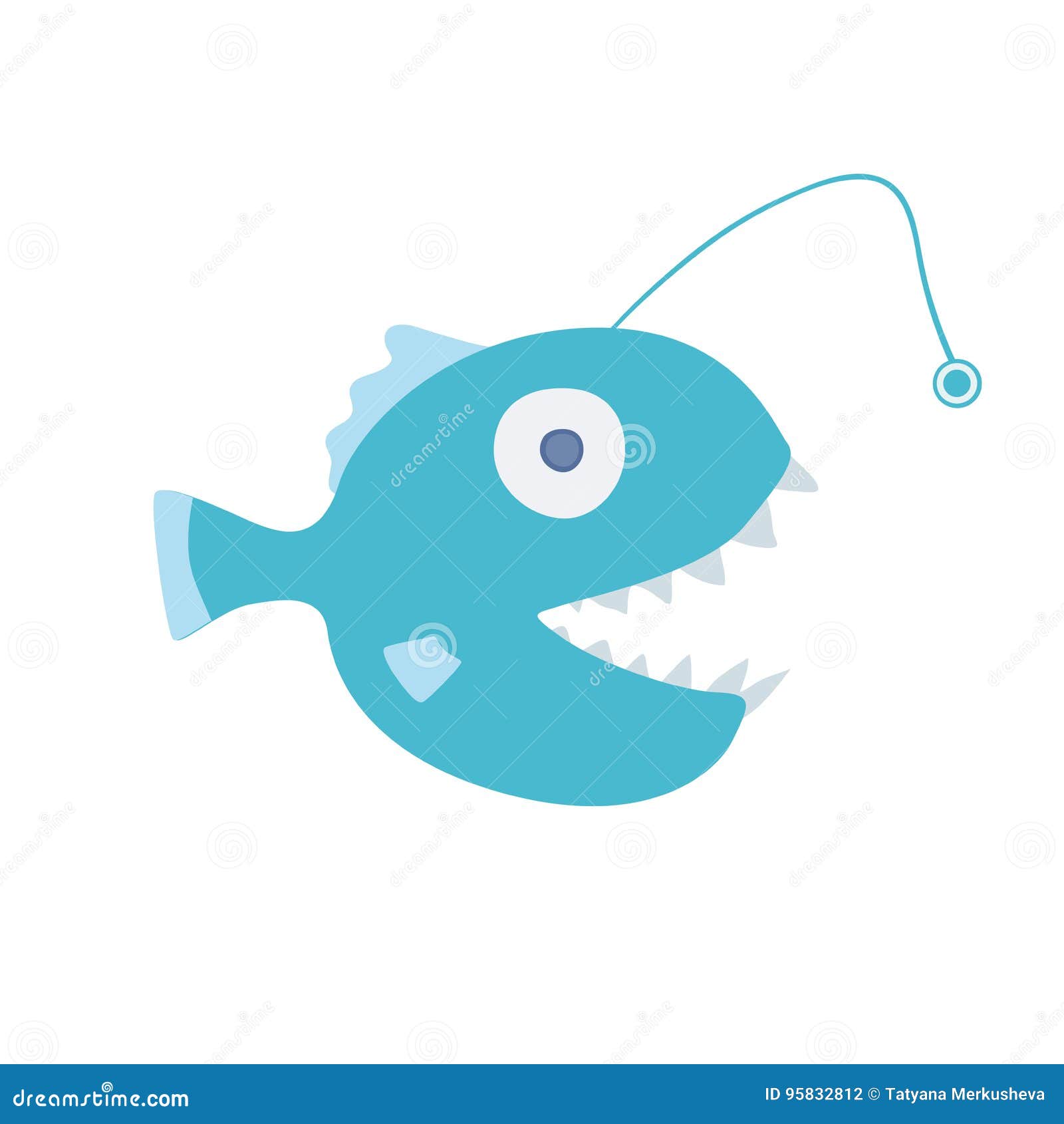 Fish An Angler Bares Its Sharp Fangs. Cartoon Fish Isolated On A ...