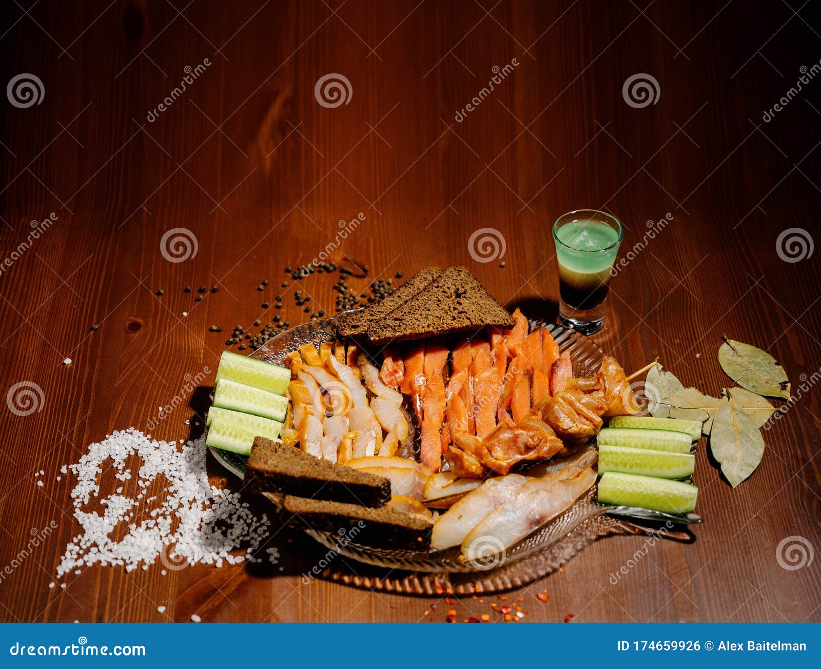 Fish Appetizer of Dried Fish Pieces on a Plate Stock Photo - Image of ...