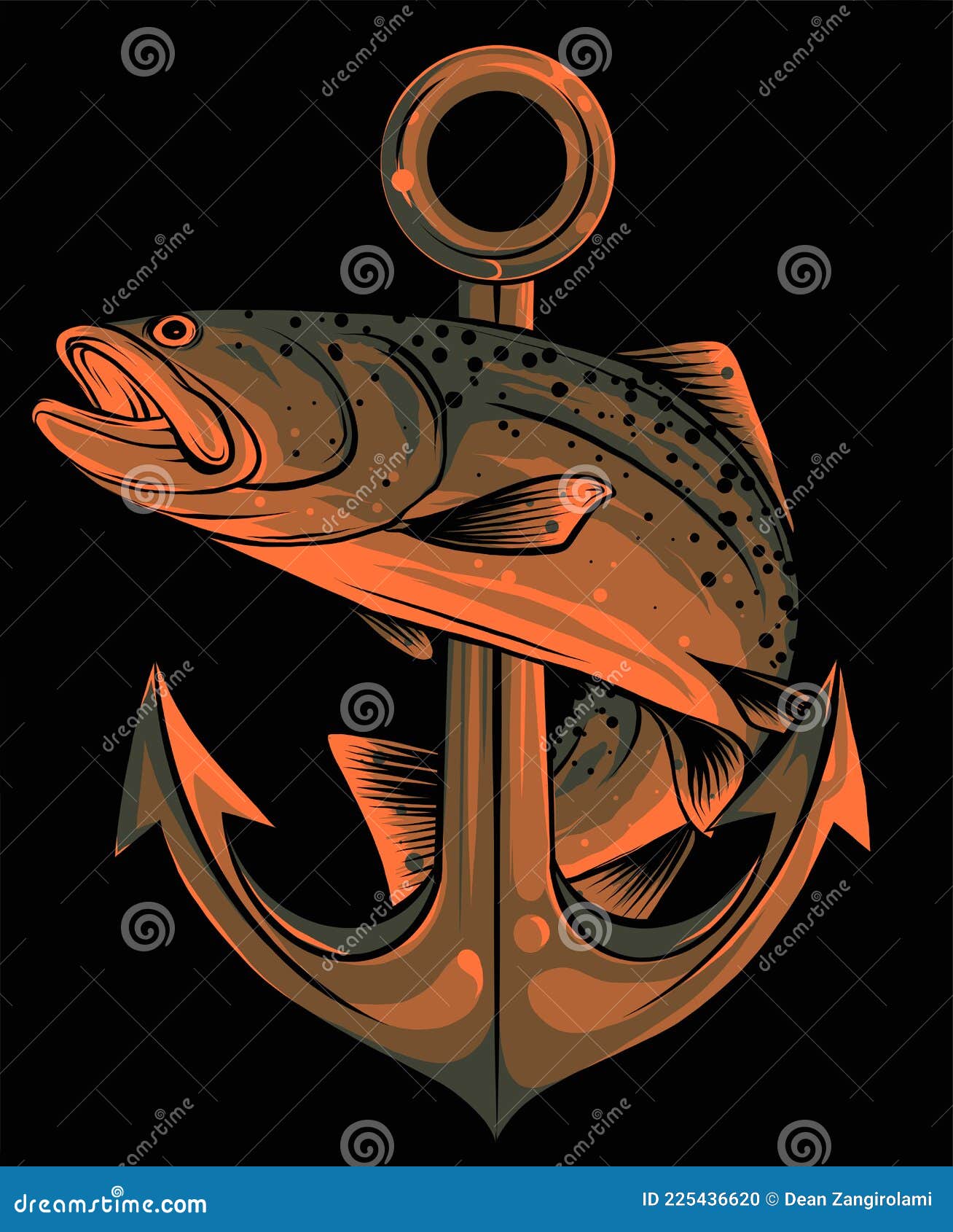 Fish Around the Anchor Vector Illustration Art Stock Vector ...