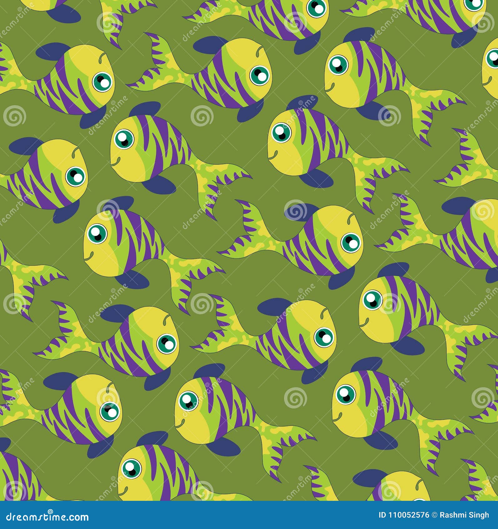 Fish Background Vector. Seamless Cute Colorful Fishes on Green ...