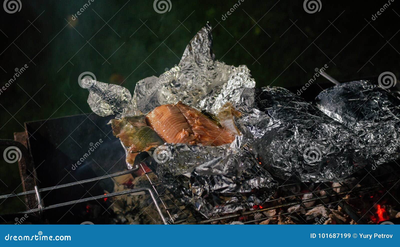 Fish Baked on the Coals. Trout. Stock Image - Image of food, heat ...
