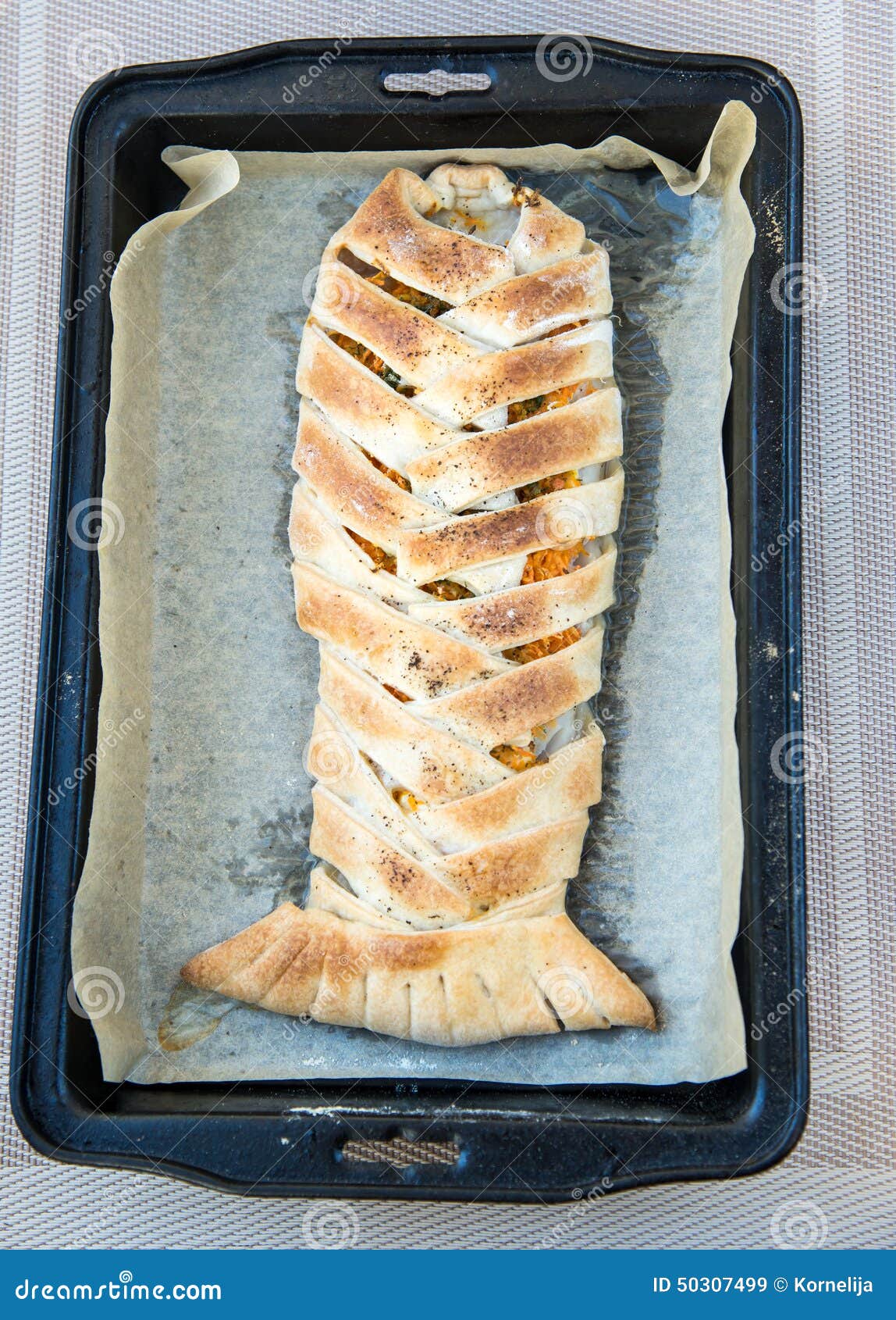 The fish baked in pastry stock image. Image of salmon - 50307499