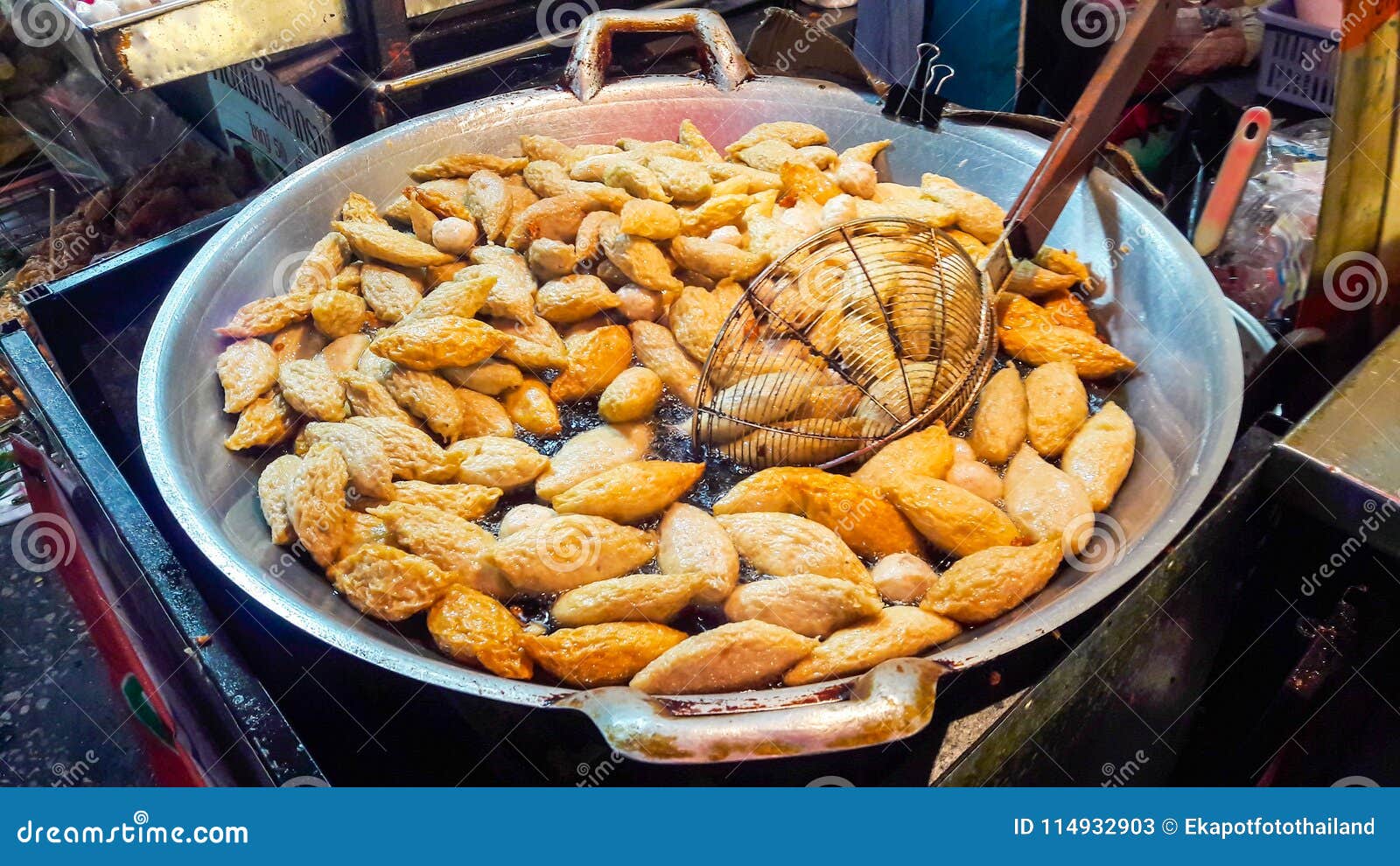Fish Ball Being Fried in Deep Pan with Boiling Oil Stock Image - Image ...