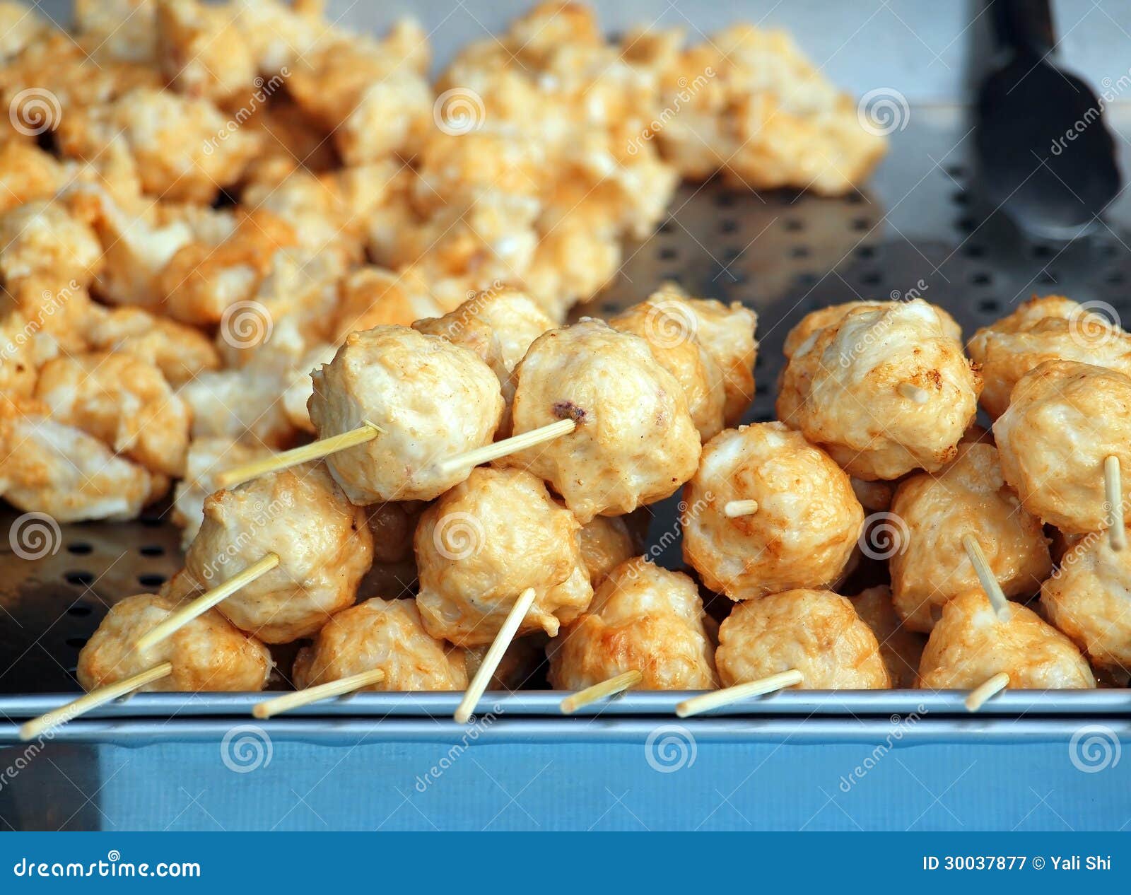 Fried Chinese Fish Balls Sticks Stock Image - Image of market, crisp ...
