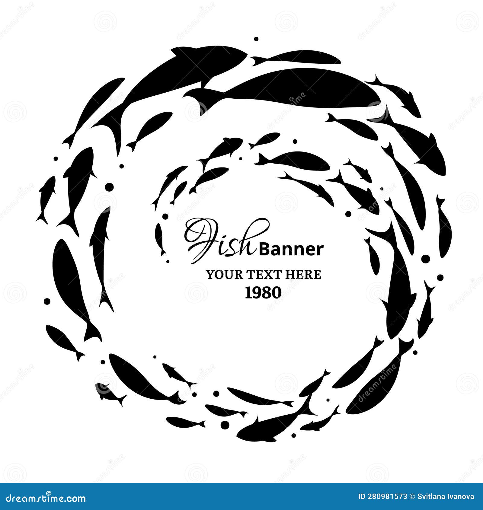 Fish Banner Spiral Design. Black Circle School of Fish. Circle Logo ...