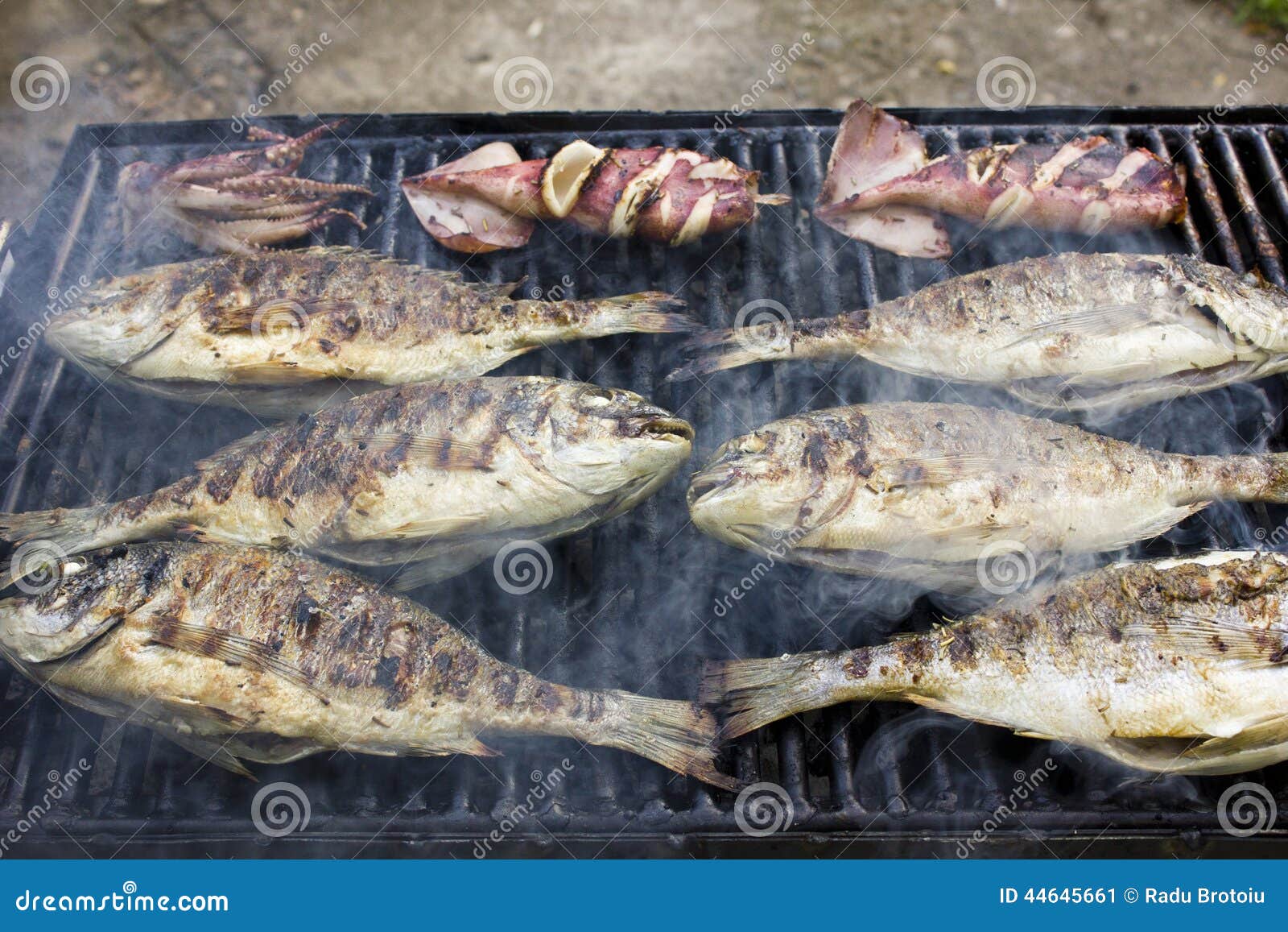 Fish on barbecue stock image. Image of grilling, fish - 44645661