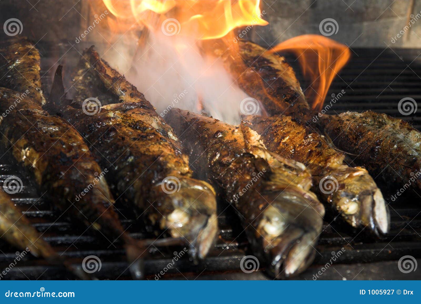 Fish Barbecue - Fish on Fire Stock Image - Image of fish, grill: 1005927