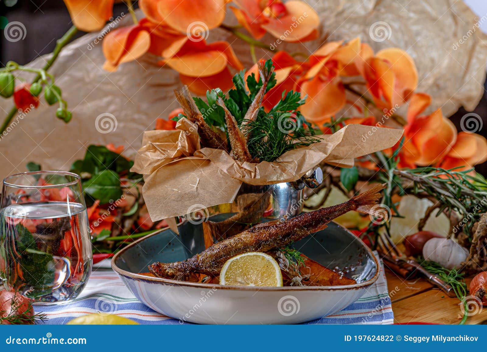 Fish in Batter Deep-fried Lie in a Bucket in a Restaurant Stock Photo ...