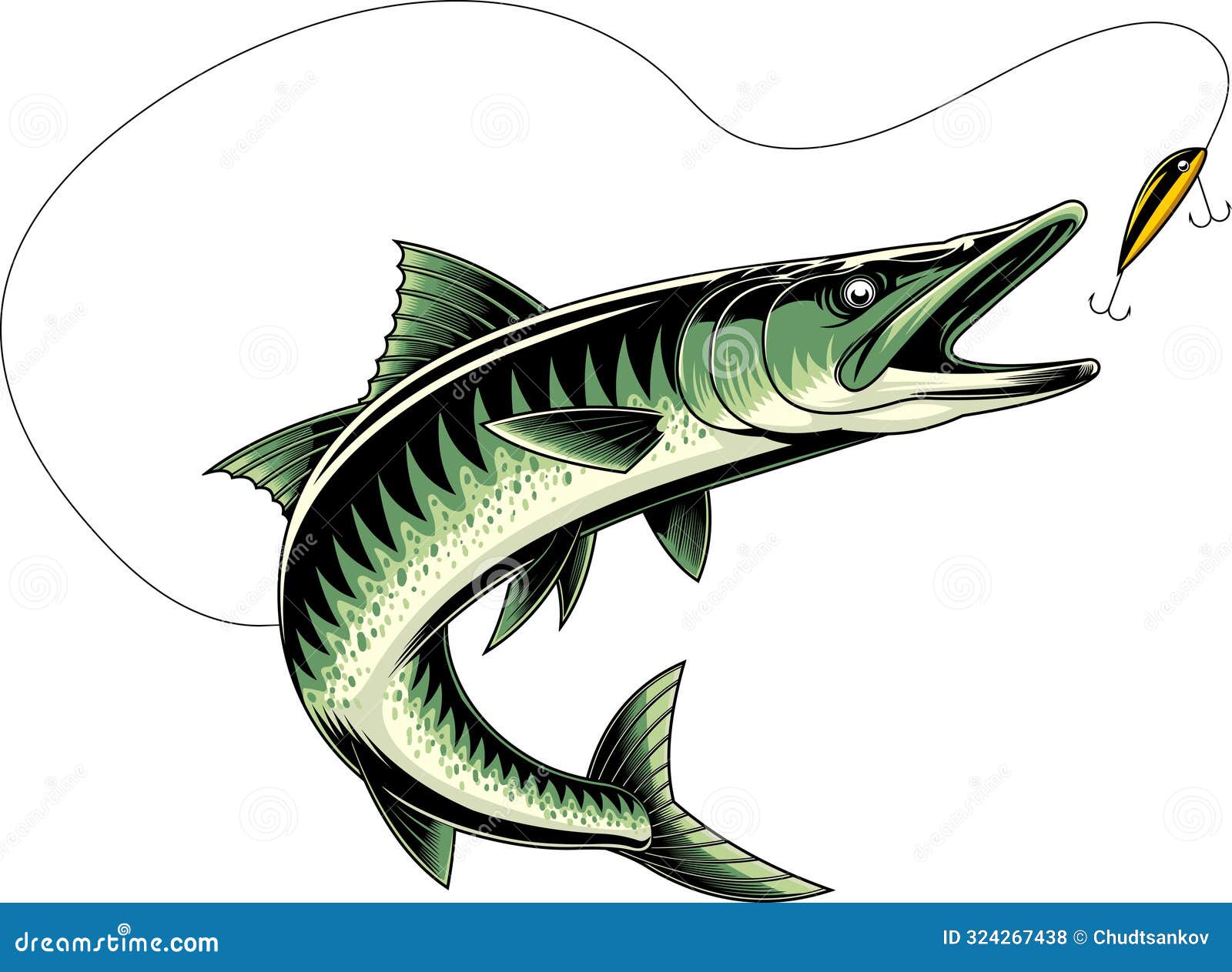 Barracuda Fish Catching the Fishing Lure Graphic Design Stock Vector ...
