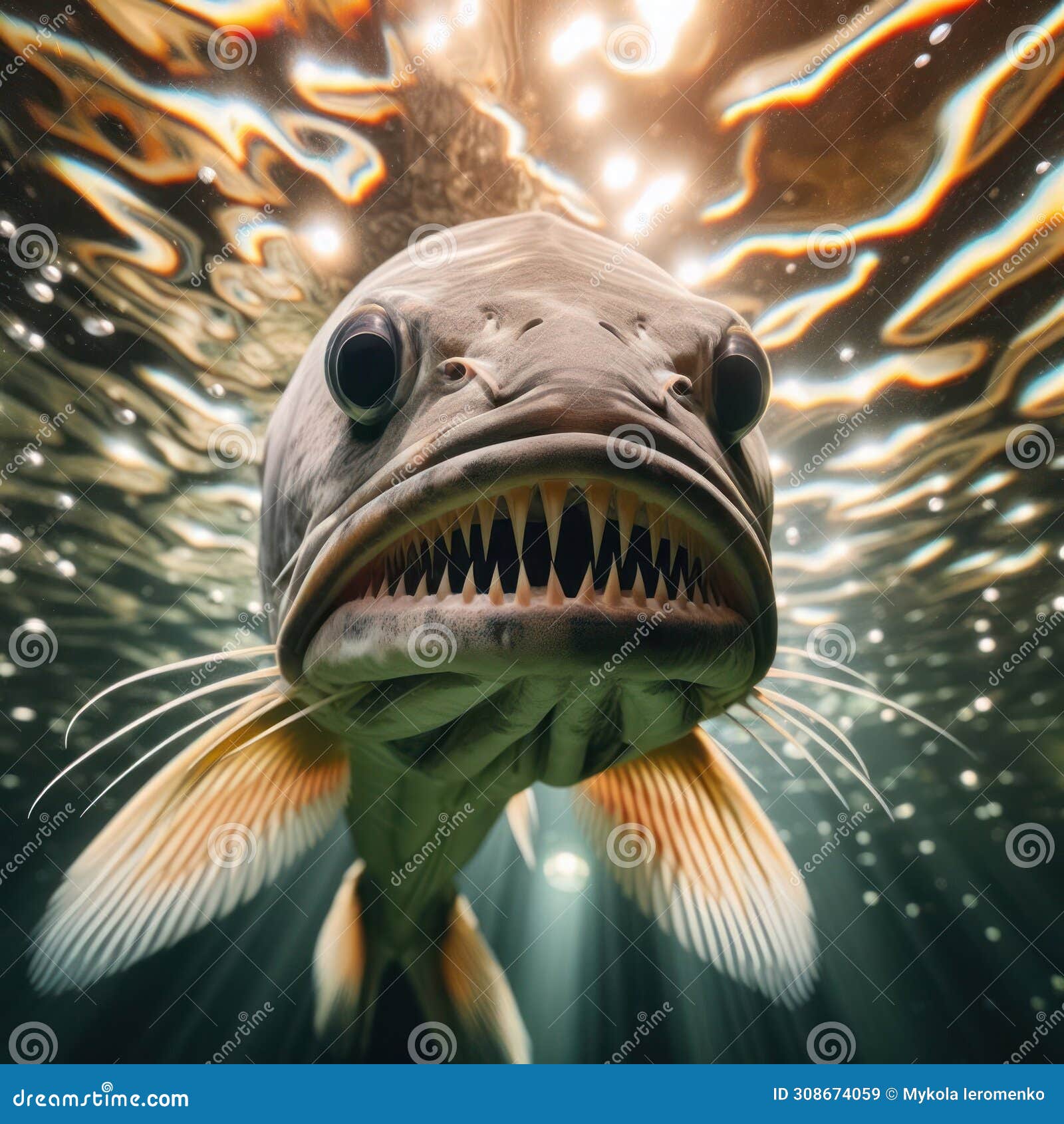 Fish with Big Teeth Close-up. Stock Illustration - Illustration of ...
